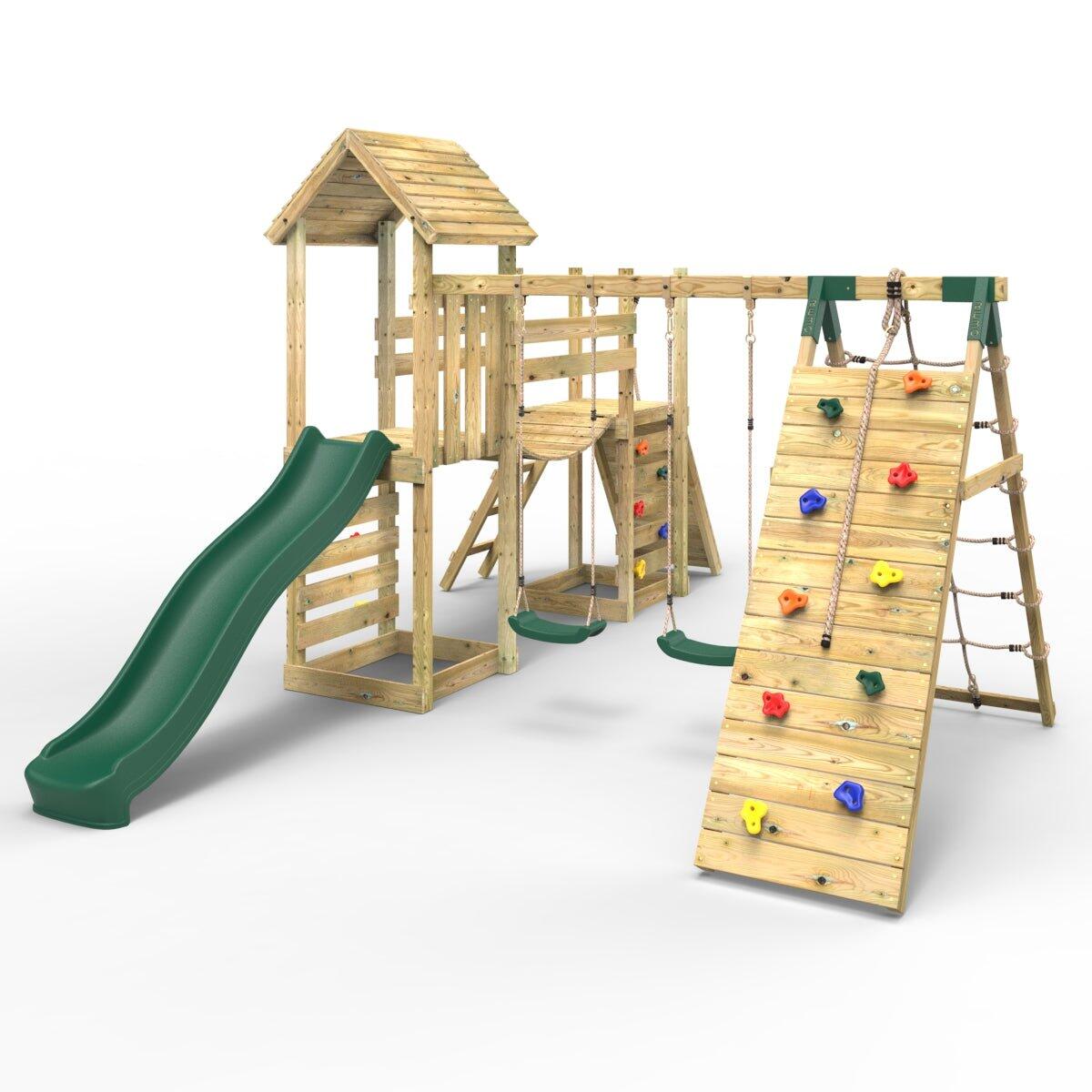 Rebo Double Tower Climbing Frame with Flexible Bridge, Swing & Slide ...
