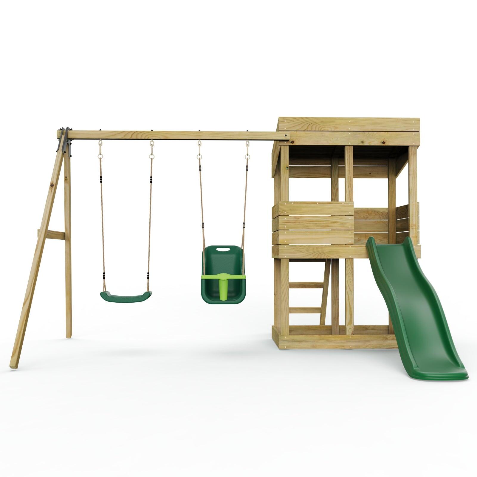 Rebo Wooden Lookout Tower Playhouse with 6ft Slide & Swing - Everglades ...