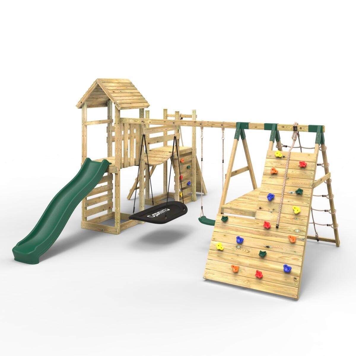Rebo Double Tower Climbing Frame with Flexible Bridge, Swing & Slide ...