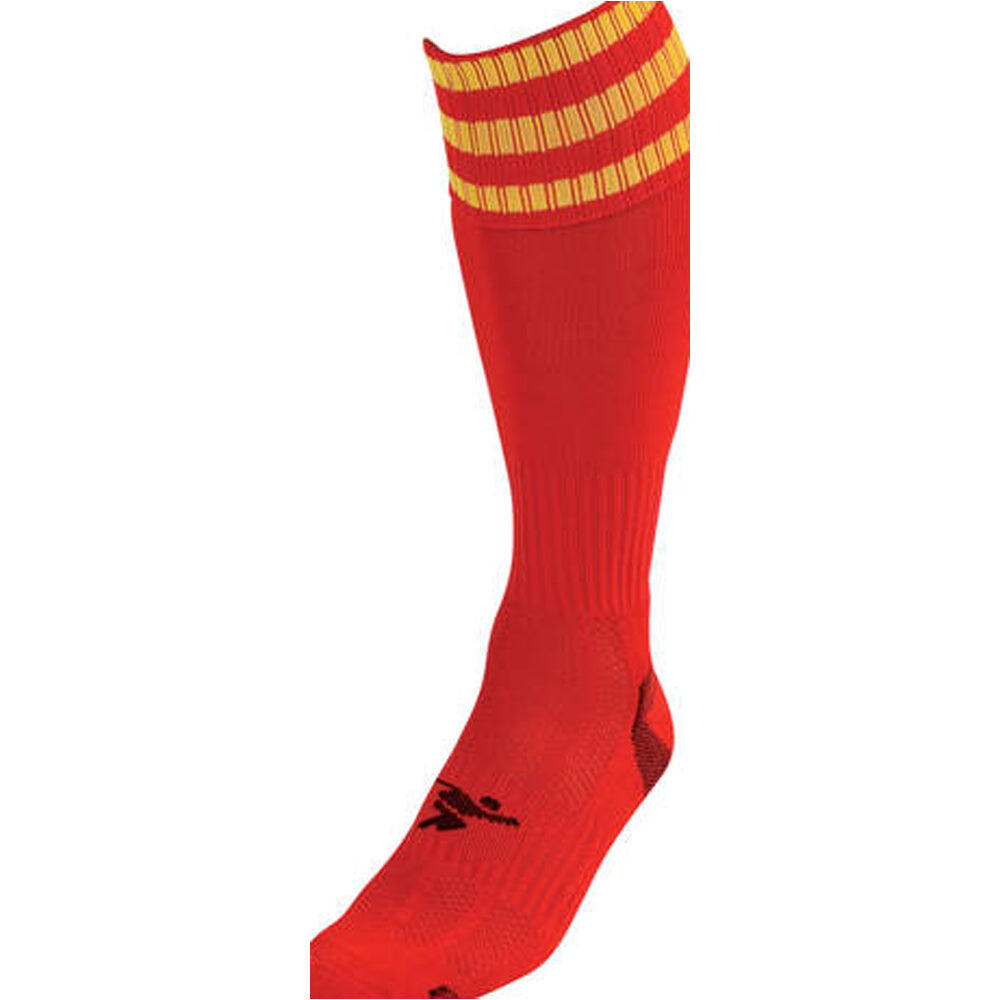 JUNIOR Size 3-6 Pro 3 Stripe Football Socks - RED/YELLOW - Contoured ...