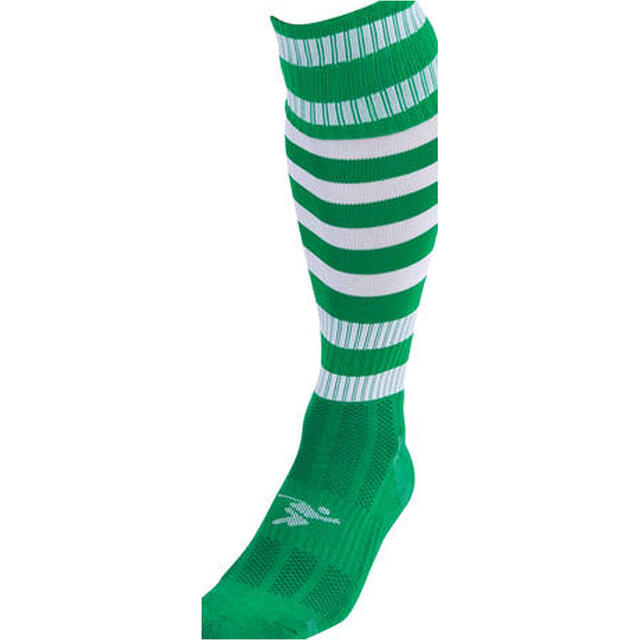 ADULT Size 7-11 Hooped Stripe Football Socks - GREEN/WHITE Contoured ...