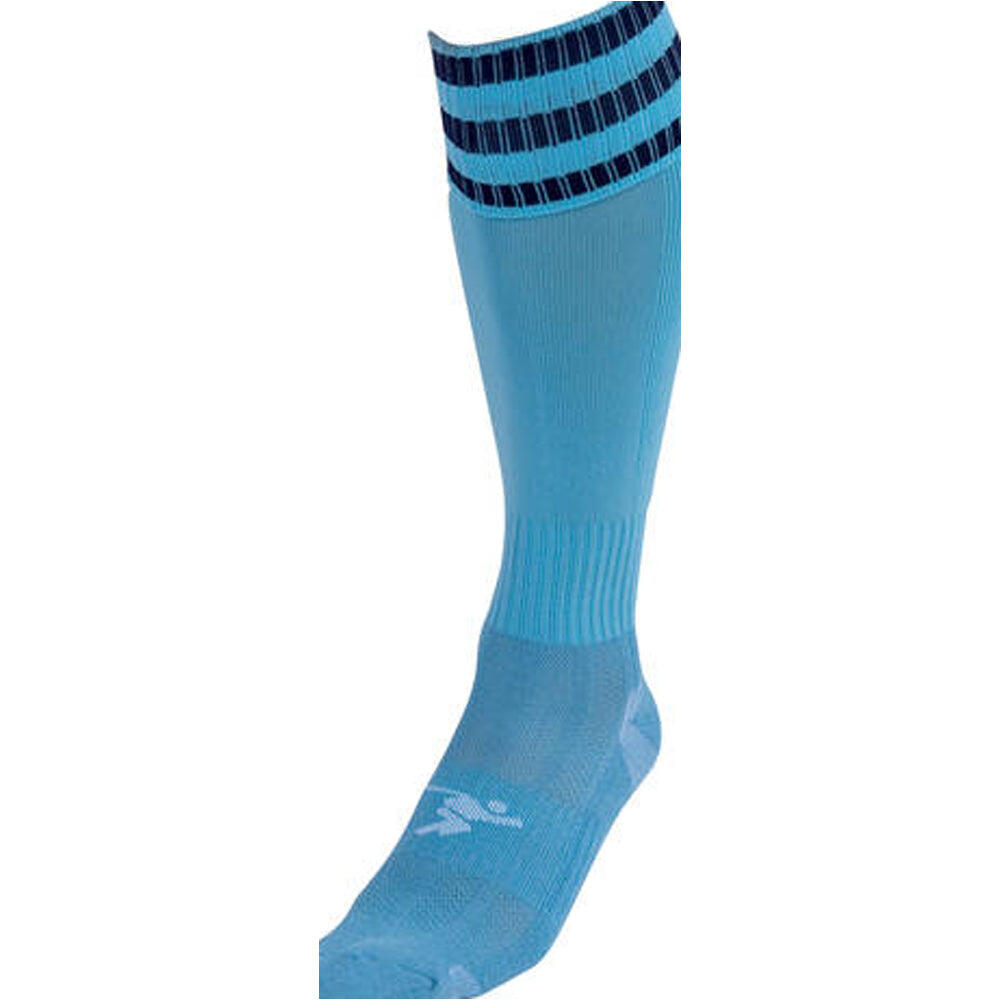 JUNIOR Size 3-6 Pro 3 Stripe Football Socks - SKY BLUE/NAVY - Contoured ...