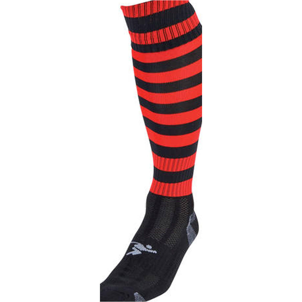 JUNIOR Size 12-2 Hooped Stripe Football Socks - BLACK/RED - Contoured ...