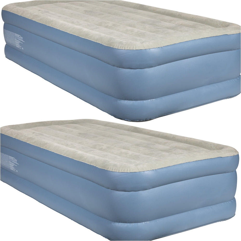 2 PACK Single Inflatable High Raised Air Bed In-Built Pump Home Camping ...
