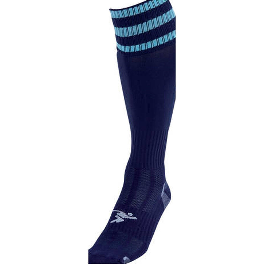 JUNIOR Size 3-6 Pro 3 Stripe Football Socks - NAVY/SKY BLUE - Contoured ...
