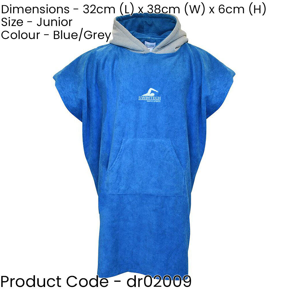 JUNIOR Microfiber Swim Poncho Towel Robe - Blue/Grey - Beach Swimming ...