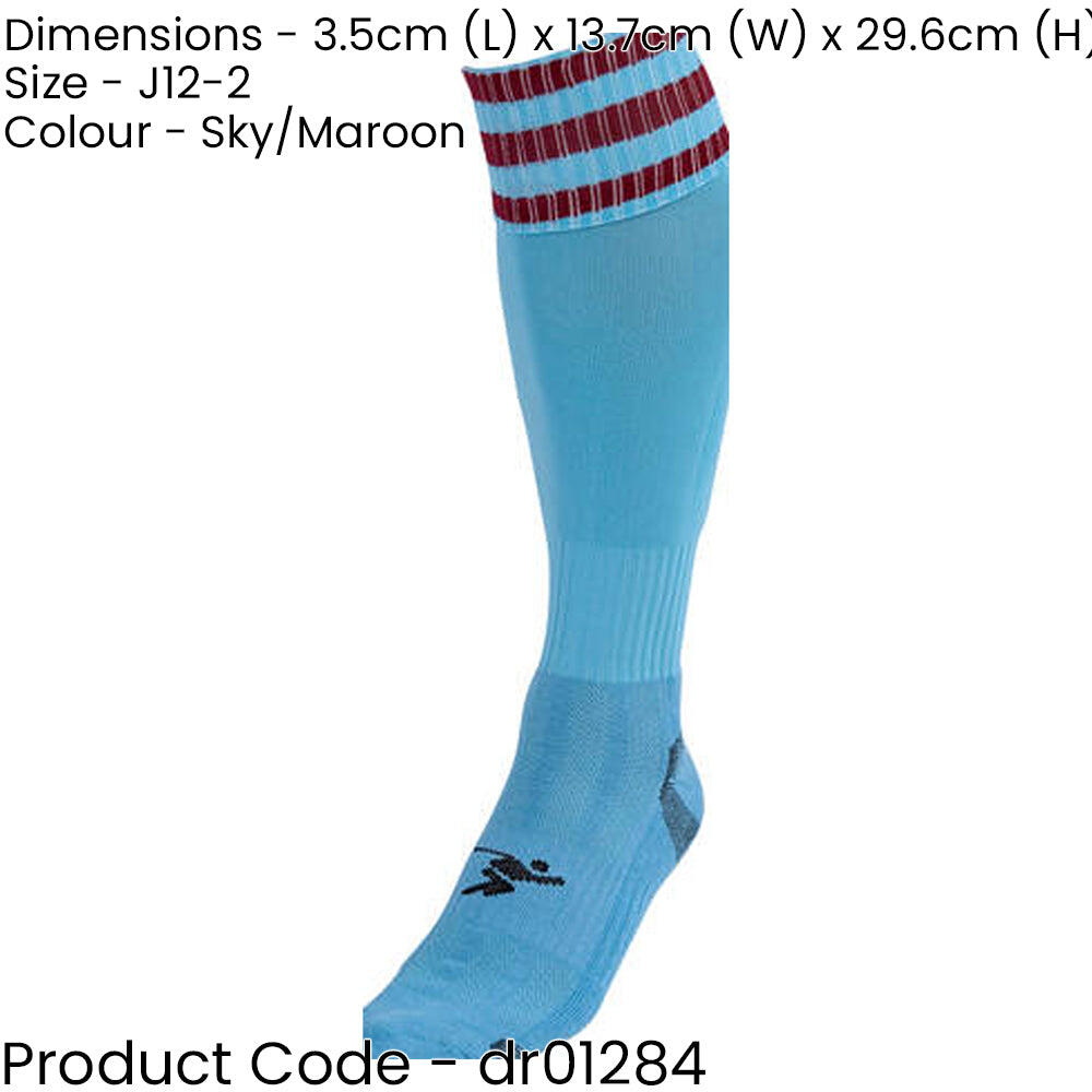 JUNIOR Size 12-2 Pro 3 Stripe Football Socks - SKY BLUE/MAROON - Contoured Ankle | Decathlon