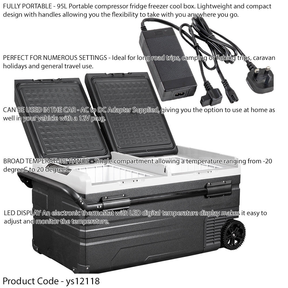 12V & 24V Vehicle Fridge Freezer & 230V PSU Set - 95L - Car Van Camping ...