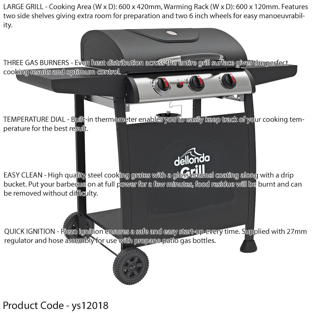3 Burner Gas BBQ Grill & Ignition - Portable Garden Cooking - Easy Clean Bucket LOOP PRODUCTS ...