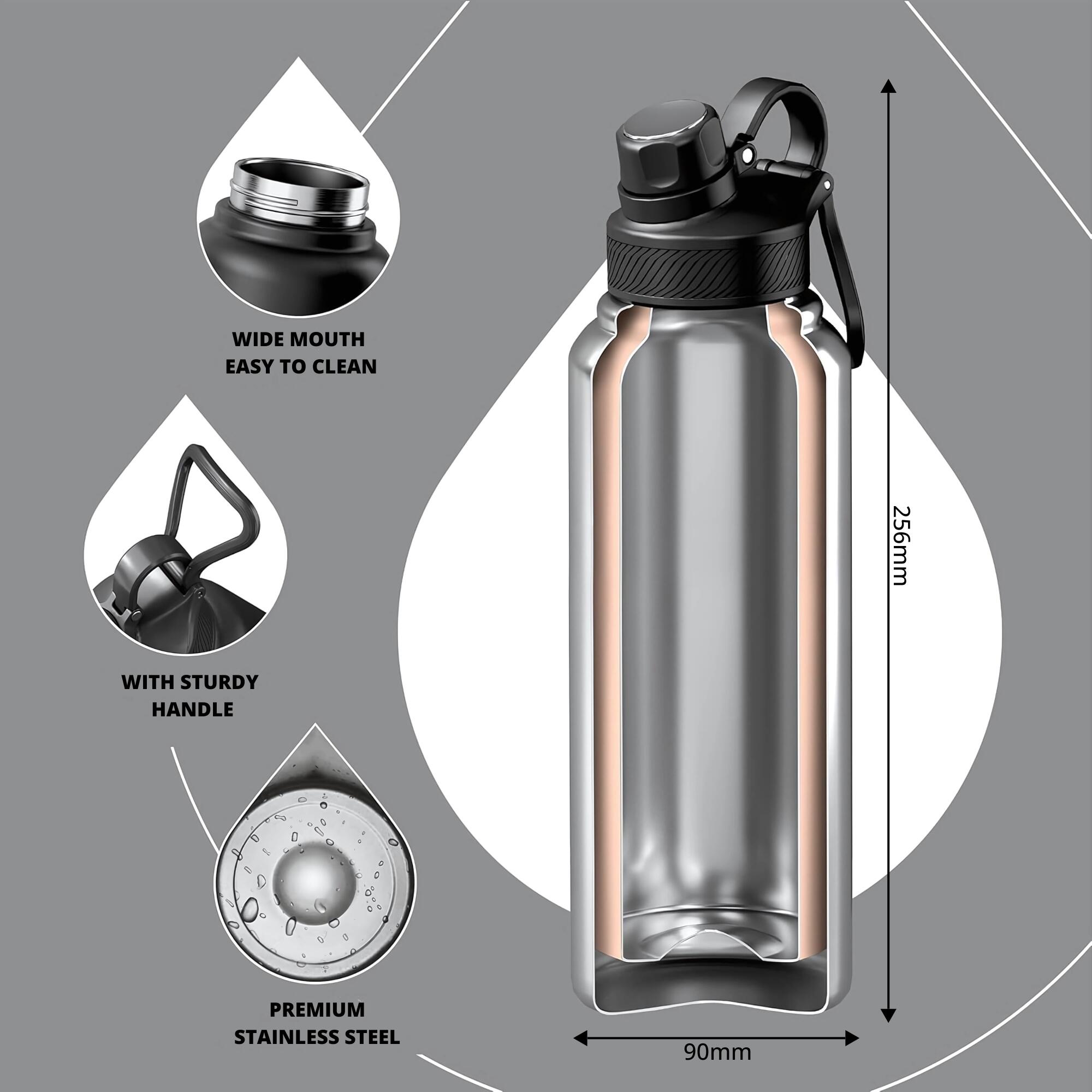 Isolerende RVS drinkfles 1L, lekvrij met sportdop en rietjesdop ENIVAN ...