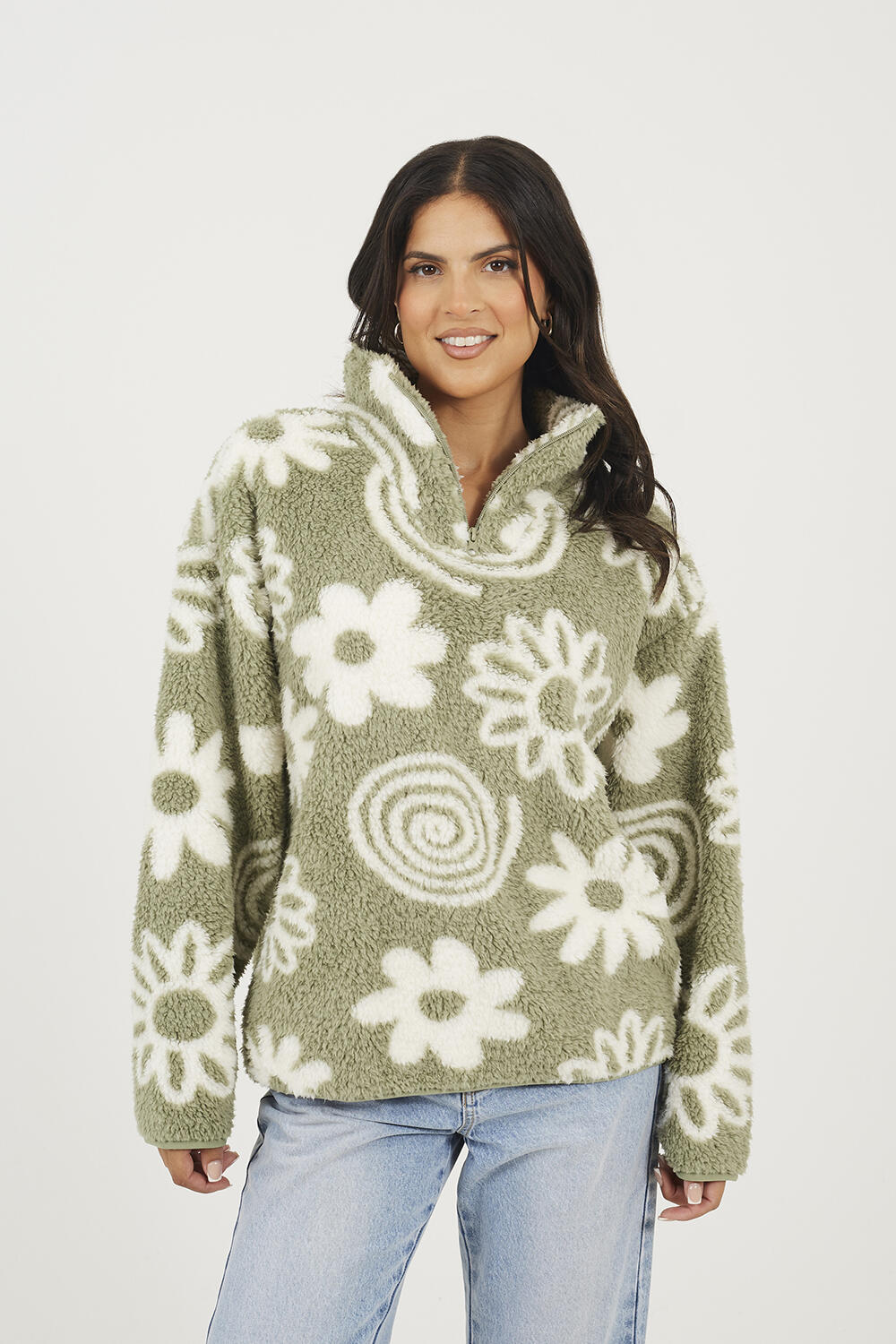 Quarter Zip Flower Print Sherpa Fleece | Decathlon