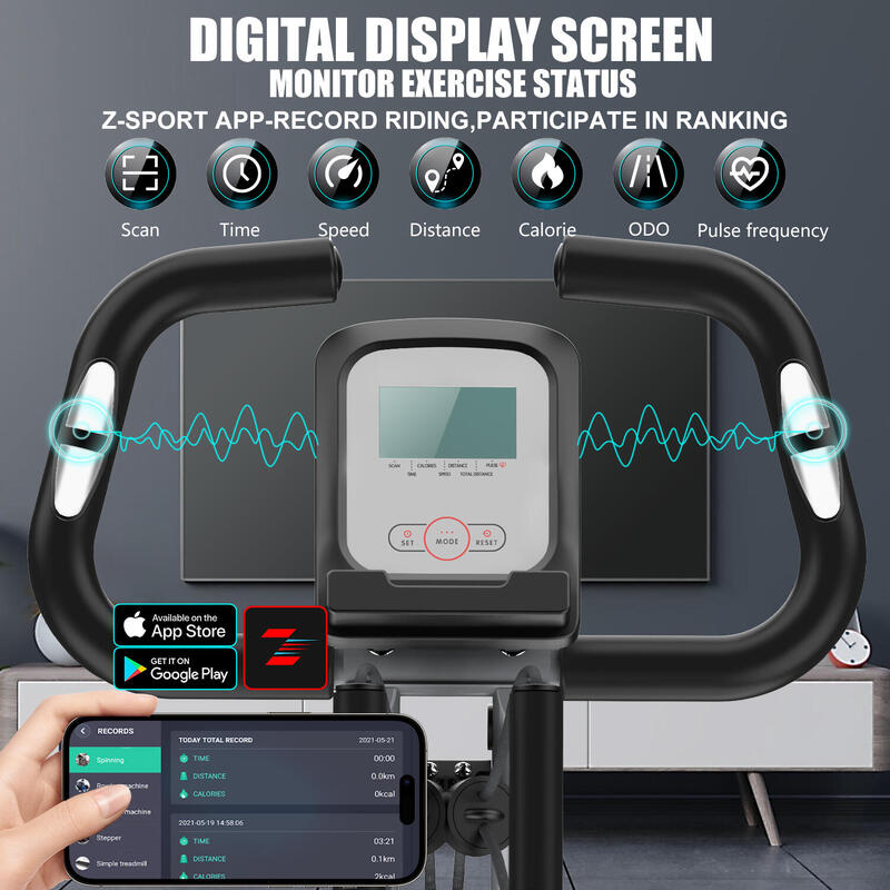 Vélo d’appartement pliable avec écran LCD, résistance 10 niveaux et APP ...