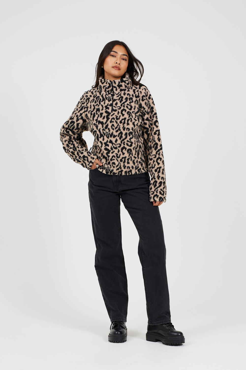 Half Zip Leopard Print Sherpa Fleece BRAVE SOUL | Decathlon