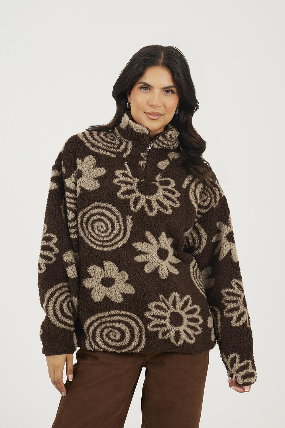 Quarter Zip Flower Print Sherpa Fleece | Decathlon