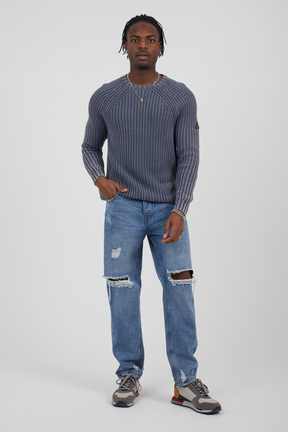 Cotton Crew Neck Acid Wash Rib Knit Jumper BRAVE SOUL | Decathlon