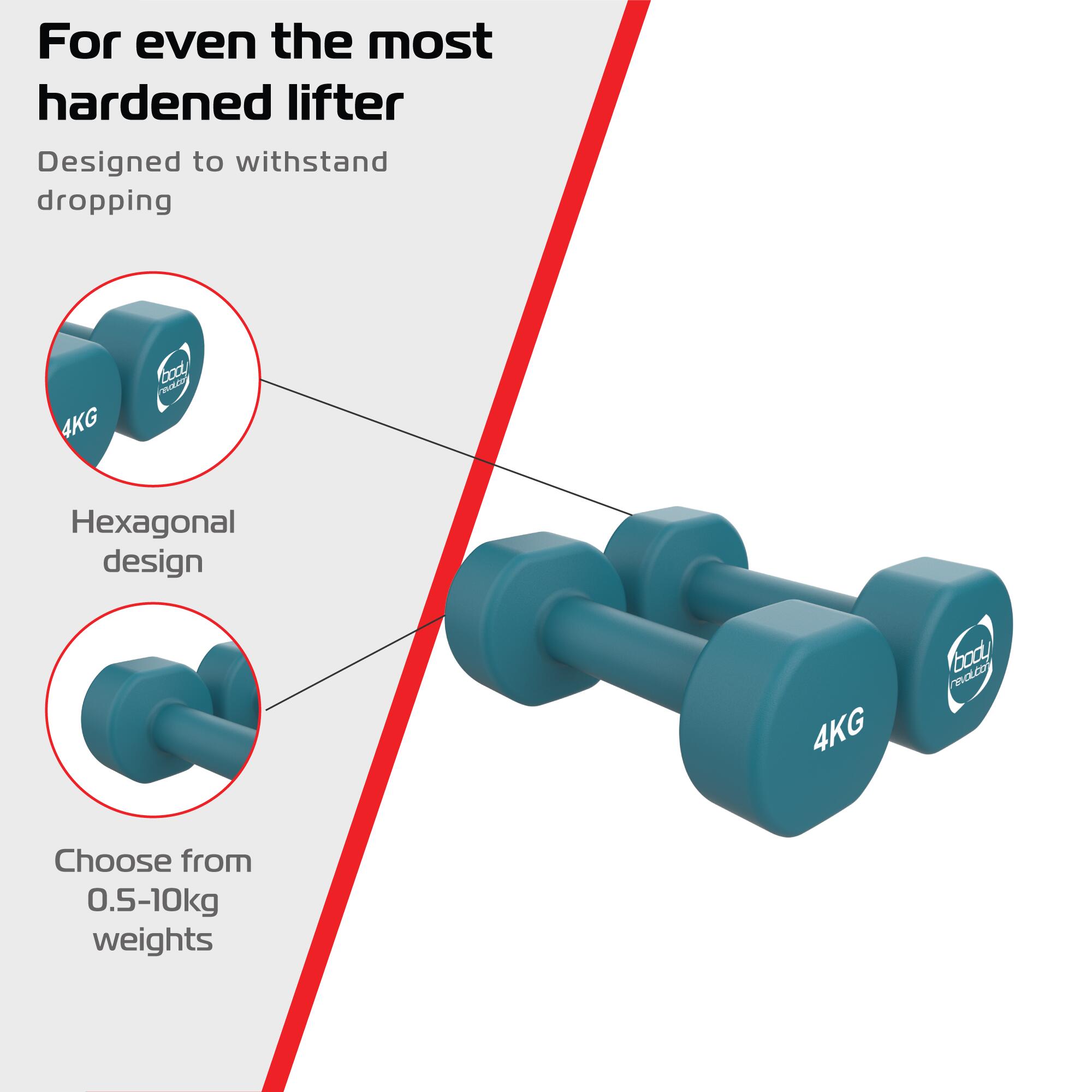 2 x 4kg Neoprene Dumbbells for Home and Gym Workouts | Decathlon