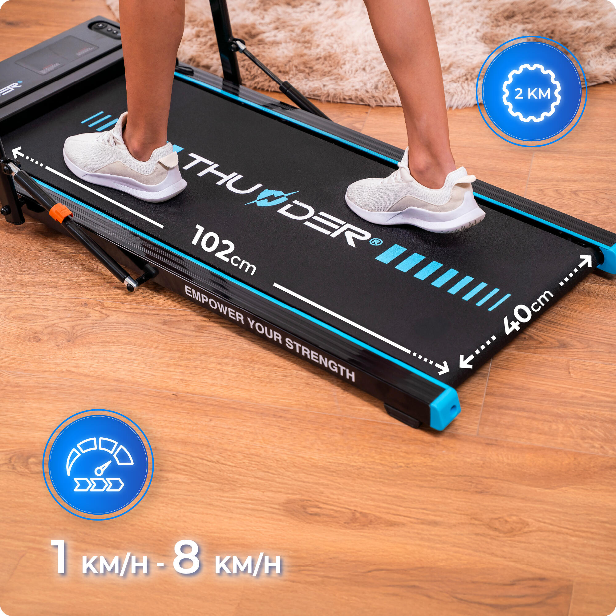 Laufband Thunder VIVA-BLACK 102x40cm 8km/h FitShow LED Bluetooth Lautsprecher THUNDER | Decathlon