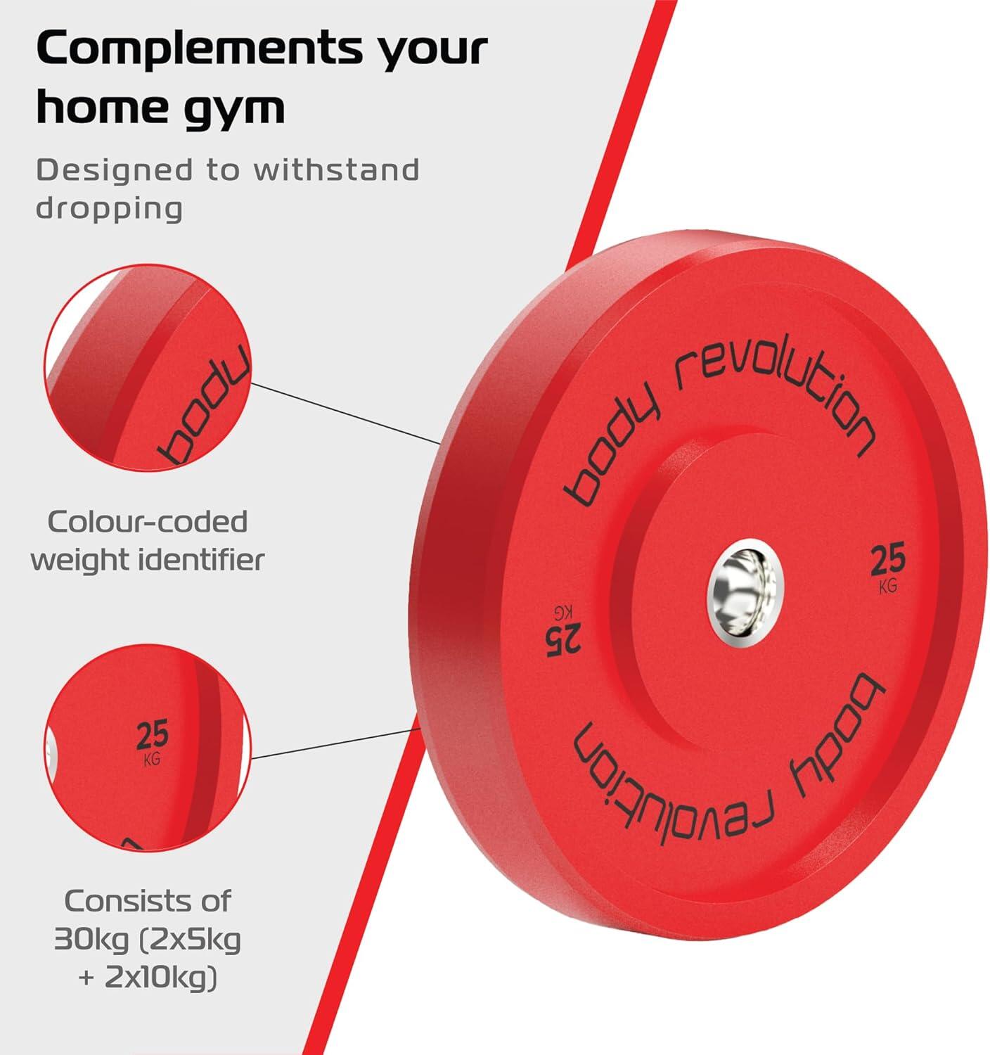 70kg Olympic Bumper Weight Plate Set (2x10kg + 2x25kg) | Decathlon