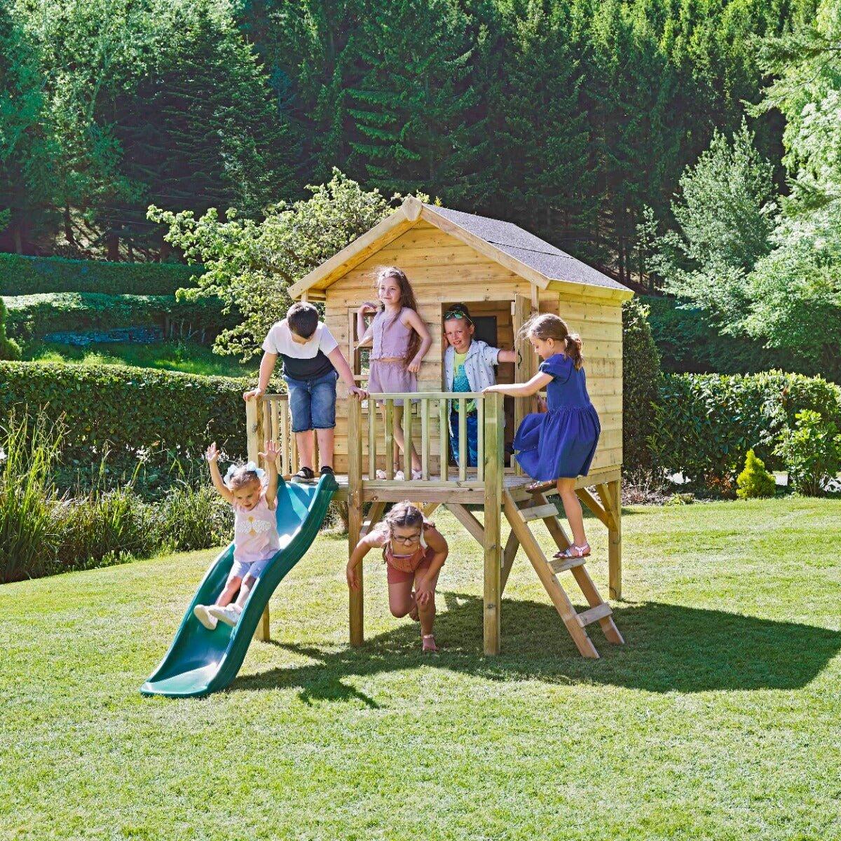 5ft x 5ft Wooden Garden Playhouse on Deck with 6ft Slide - Pheasant ...
