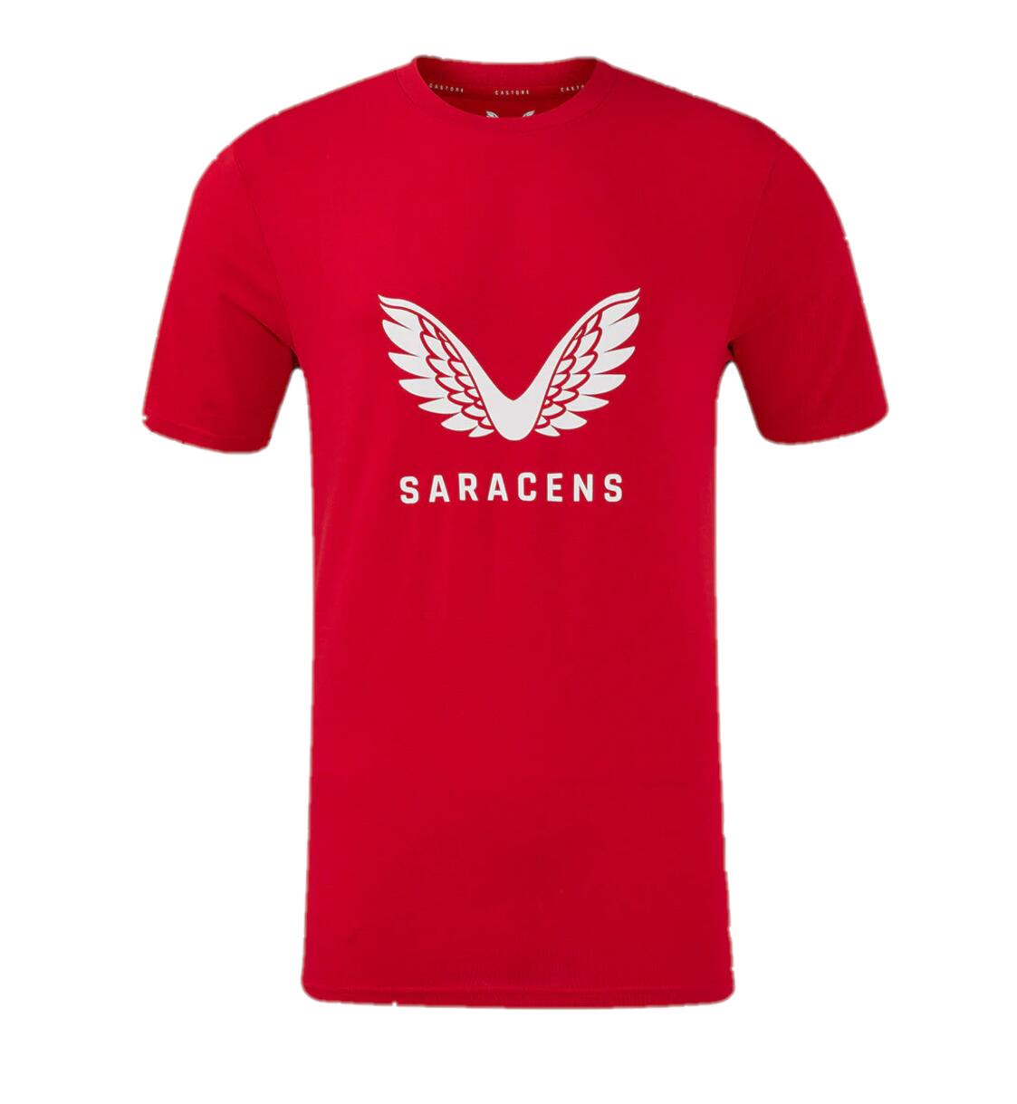 Saracens Men's Rugby T-Shirt Castore Training Red Logo Top CASTORE ...