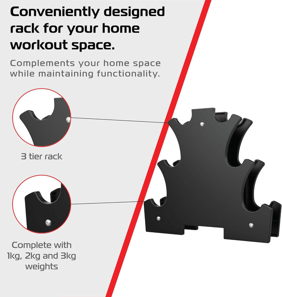 12kg Neoprene Dumbbell Set with Rack for Home Workouts | Decathlon