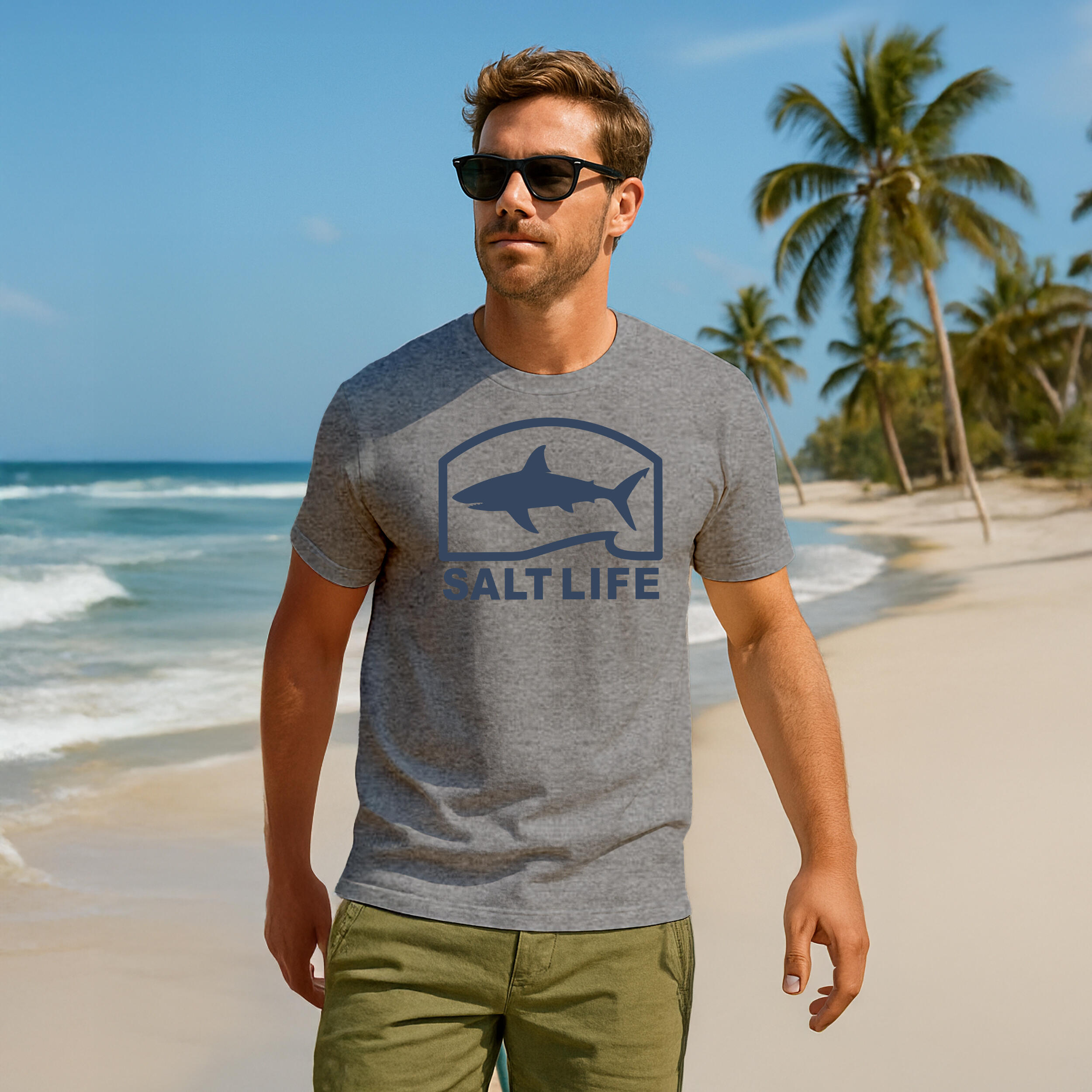 Salt Life Pro Salt Shark Mens T-Shirt - Heather Grey SALT LIFE | Decathlon