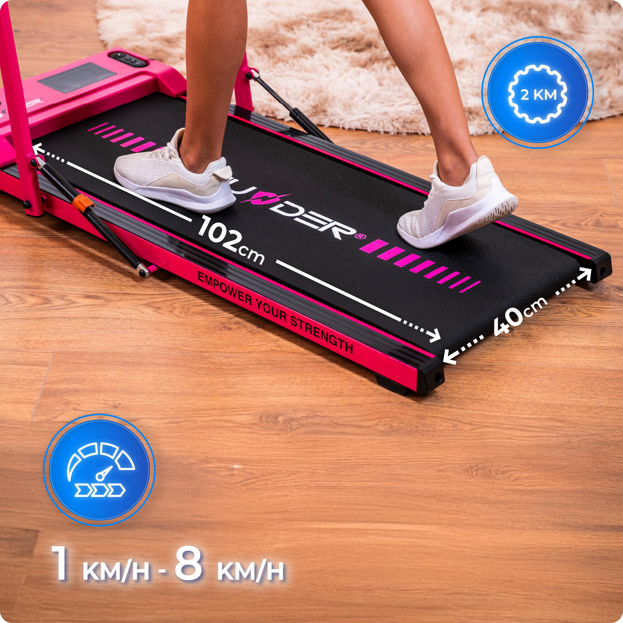 Loopband Thunder VIVA-PINK 102x40cm 8km/h FitShow LED Bluetooth ...