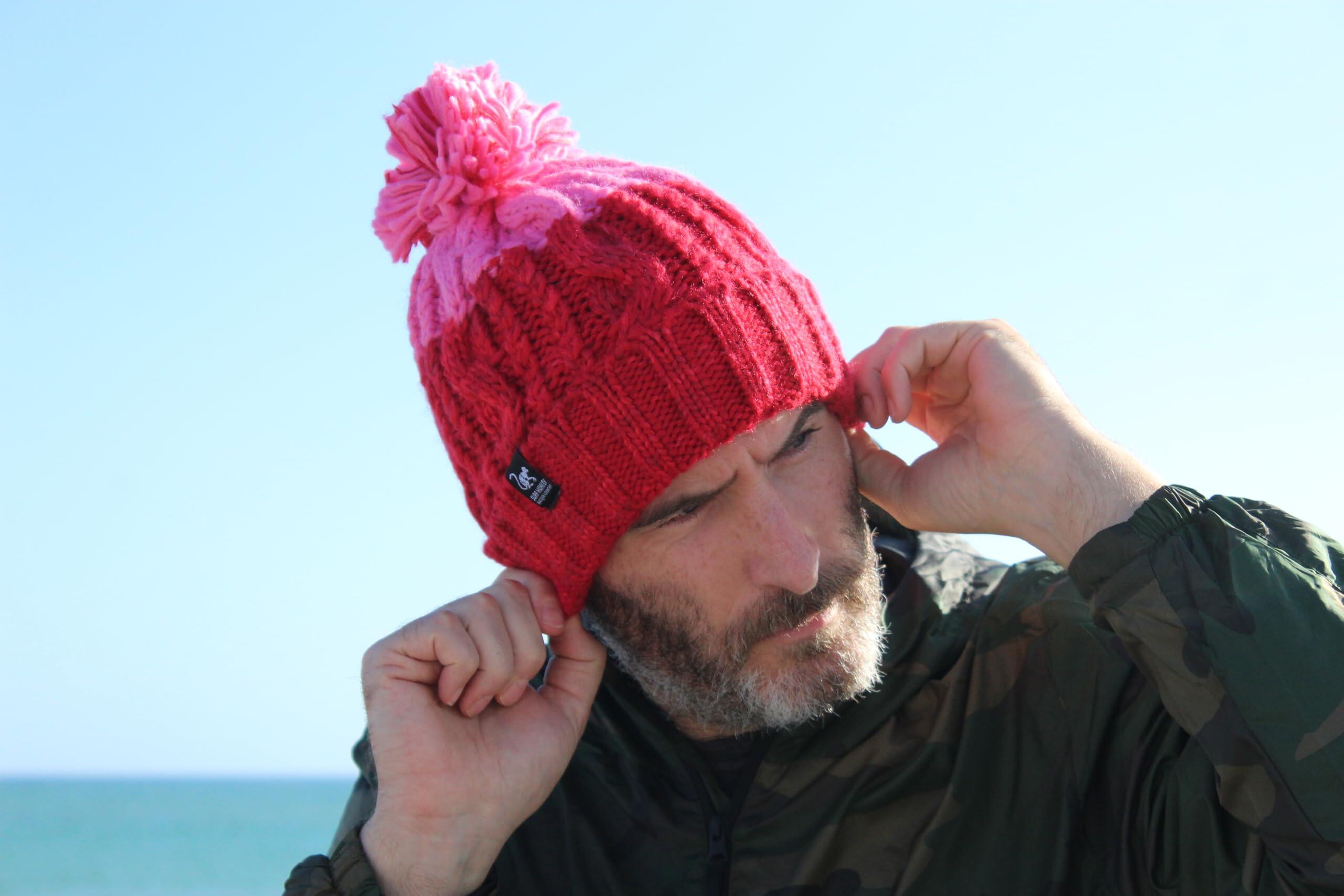 Bonnet à pompon - Taille unique - Doublure intérieure - Unisexe (Rouge/Rose) SURF MONKEY | Decathlon