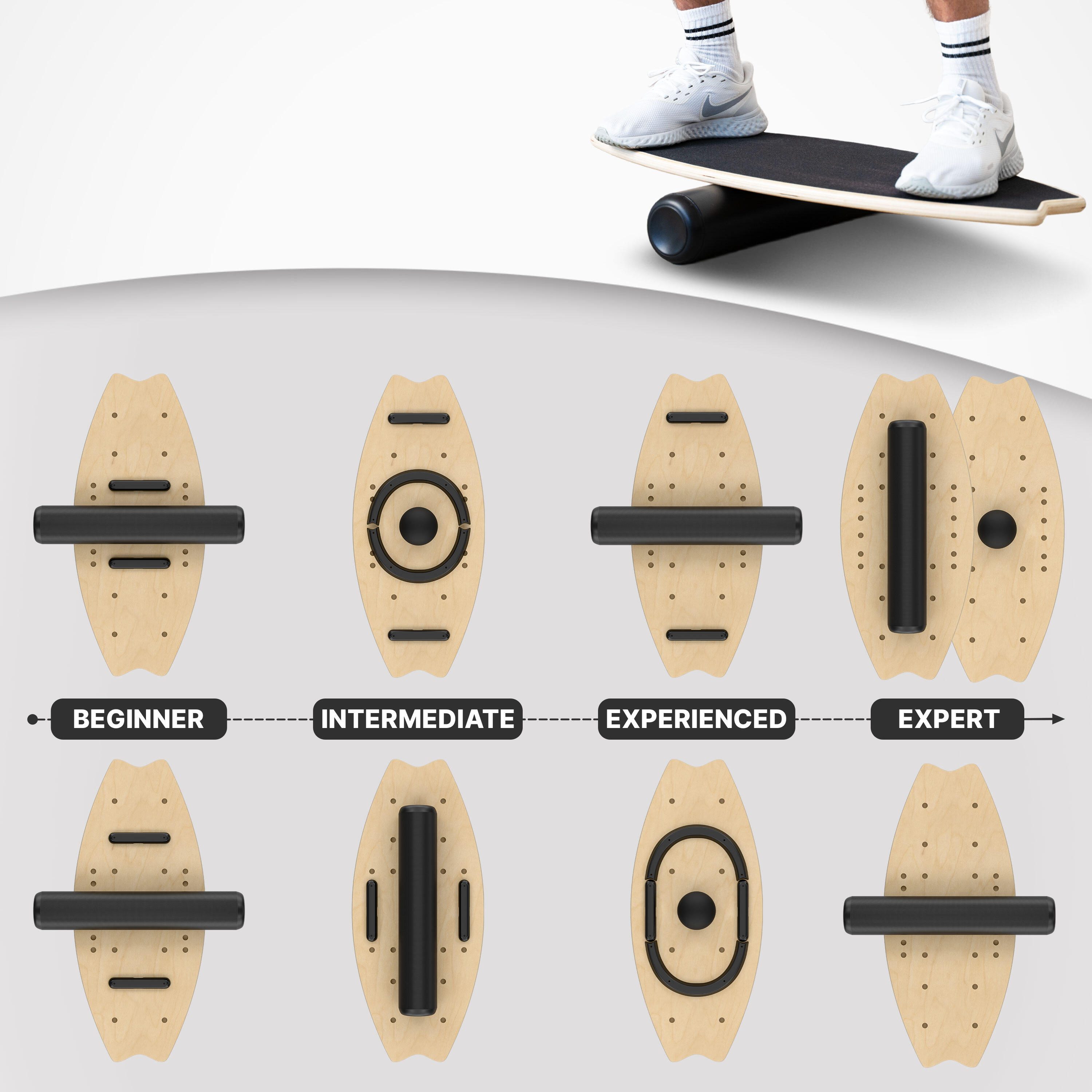 Tavola equilibrio legno con rullo & palla – 7 livelli, fino a 210 kg ...