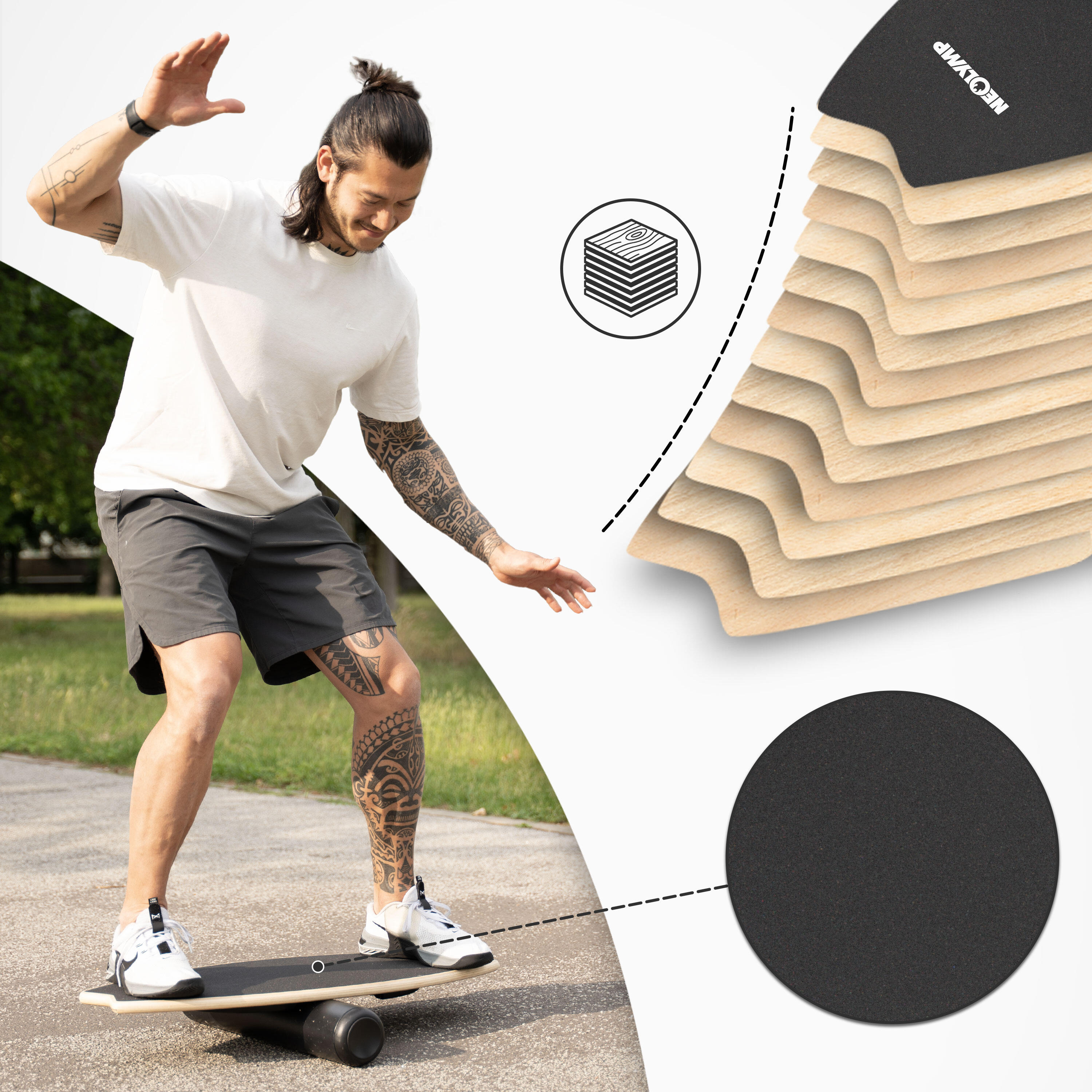 Tavola equilibrio legno con rullo & palla – 7 livelli, fino a 210 kg ...