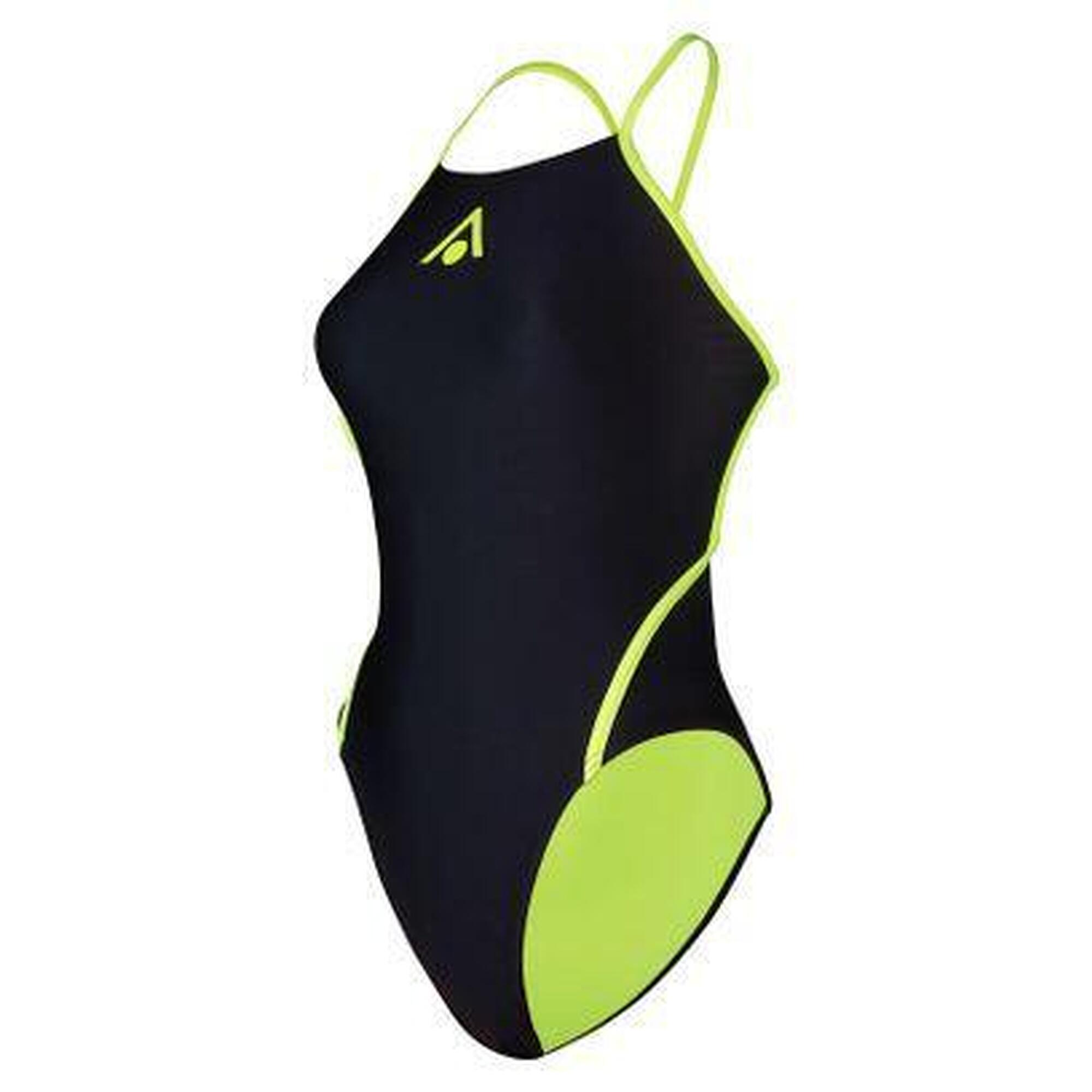 Maillot de bain Essentials Diamond Back ajustable femme - Noir/Jaune AQUASPHERE | Decathlon