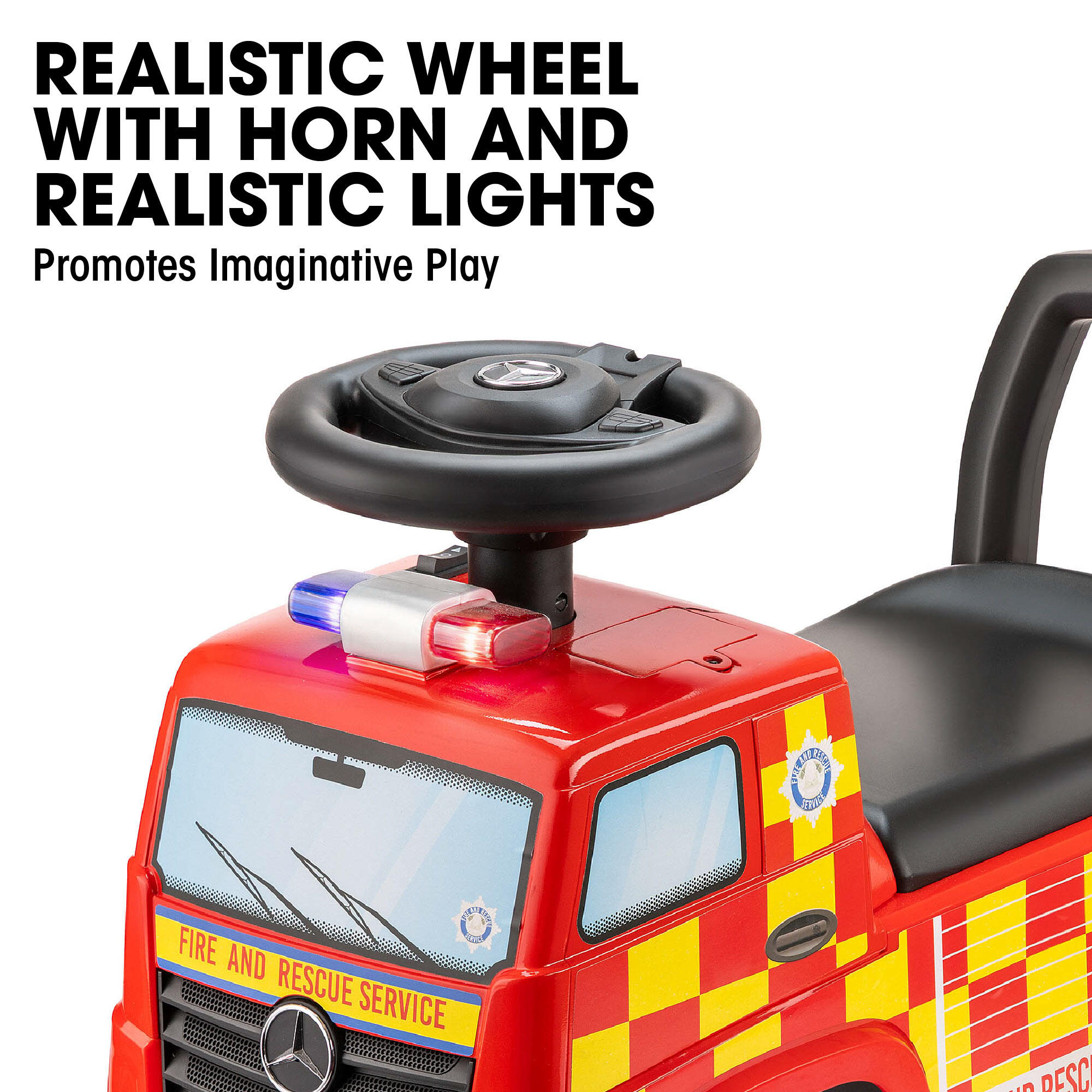 Xootz Mercedes-Benz Fire Engine Foot to Floor Ride On, Kids Manual Ride On Car | Decathlon