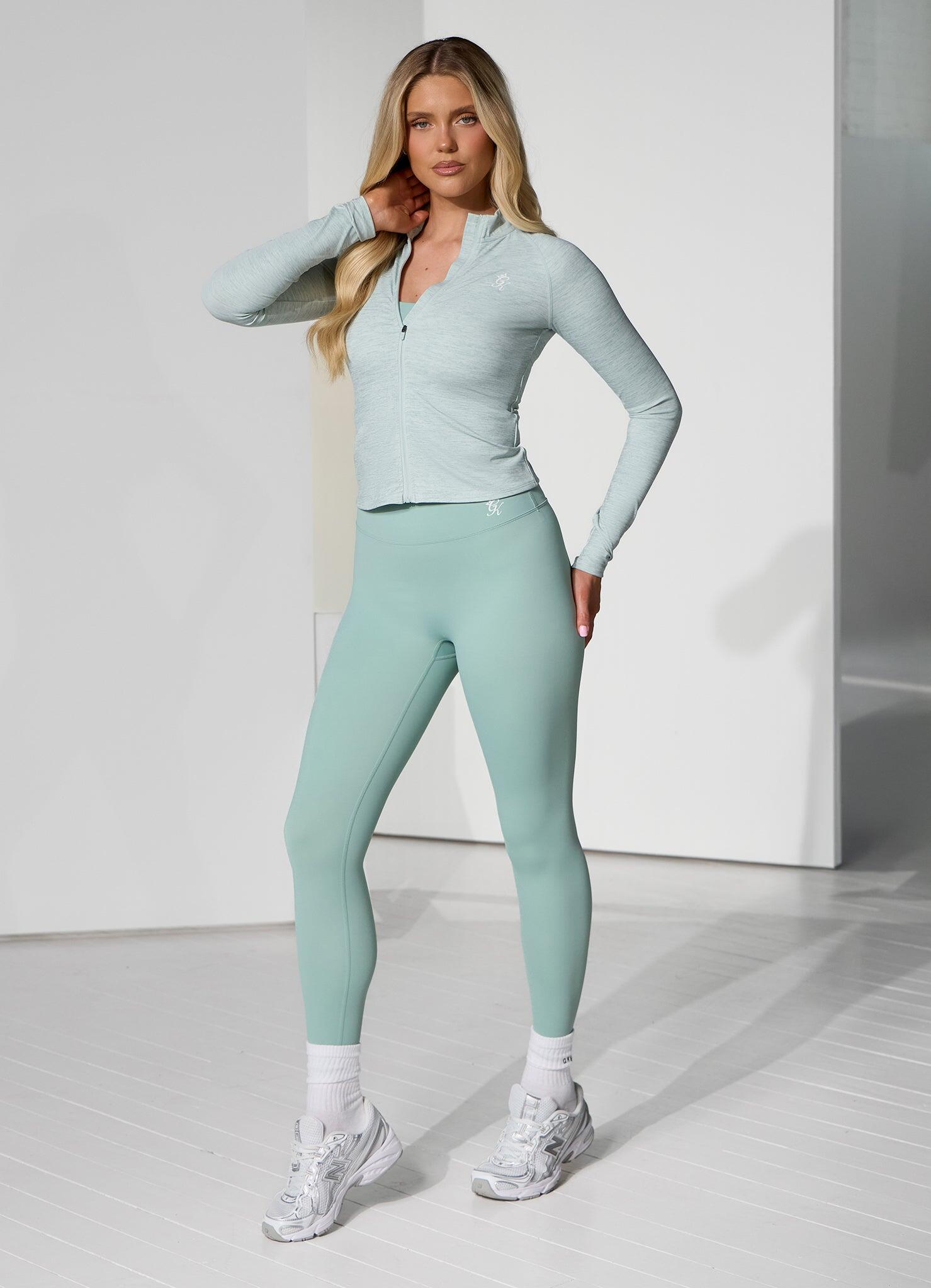 Women's 365 Full Zip Funnel Track Top Gym Fitness Sports - Green Mist ...