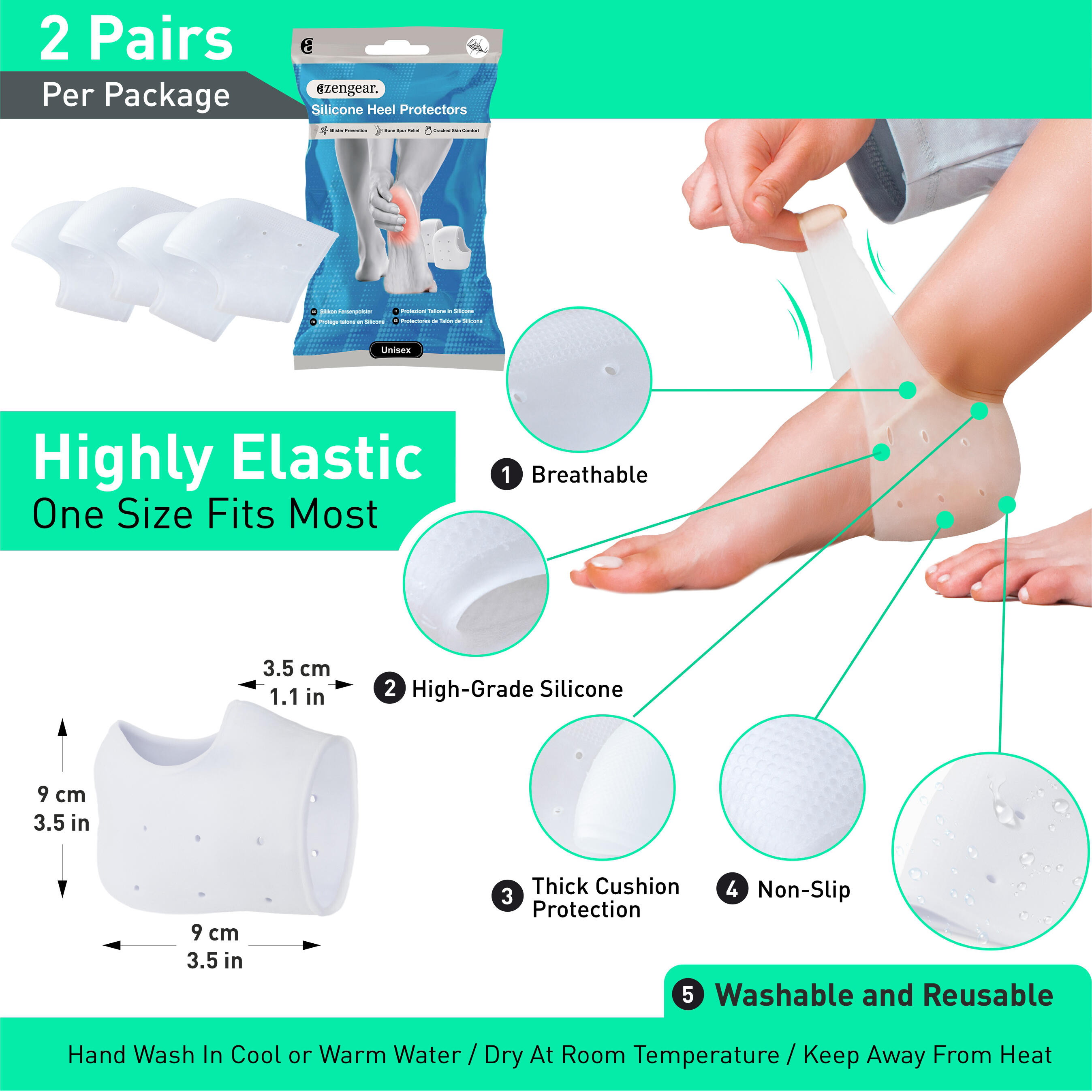 Silicone Gel Heel Protectors (2 Pairs) to Prevent Blisters and Cracked ...