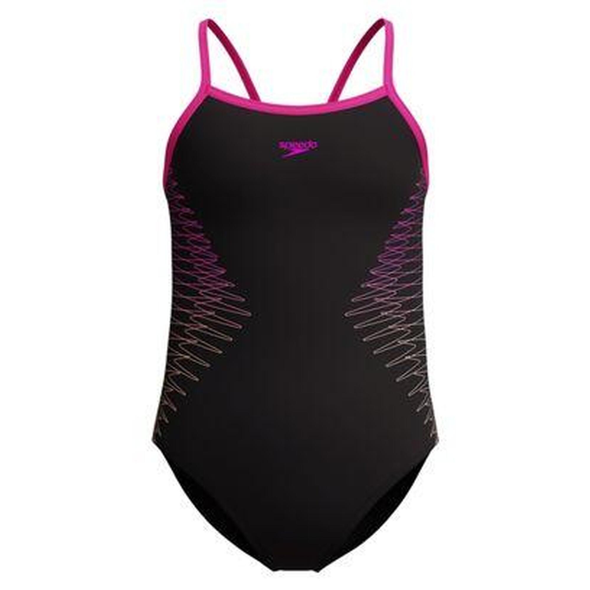 Maillot fille Muscleback Speedo Noir/Rose avec logo Boom 318 | Decathlon