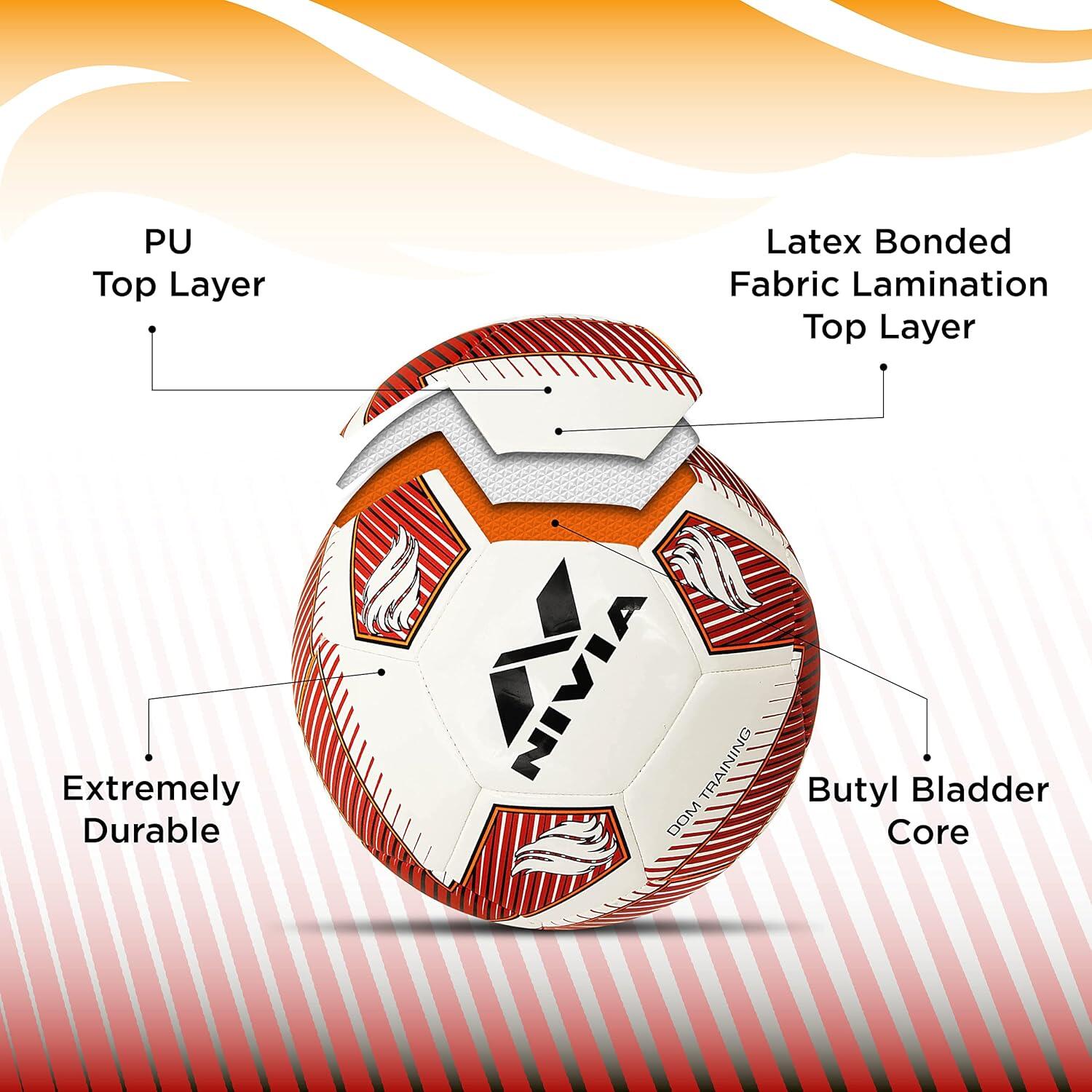 Nivia DOM06 Training PU Football – White, Size 5, 32 Panel, Machine ...