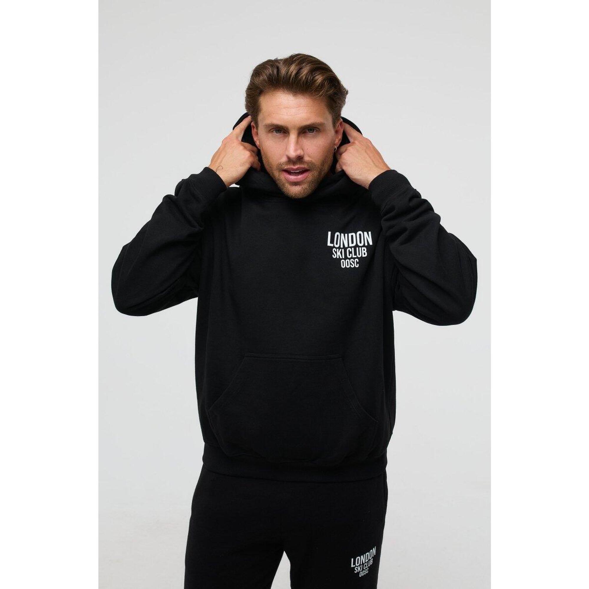 Sweat à capuche London Ski Club oversize noir en coton bio OOSC | Decathlon