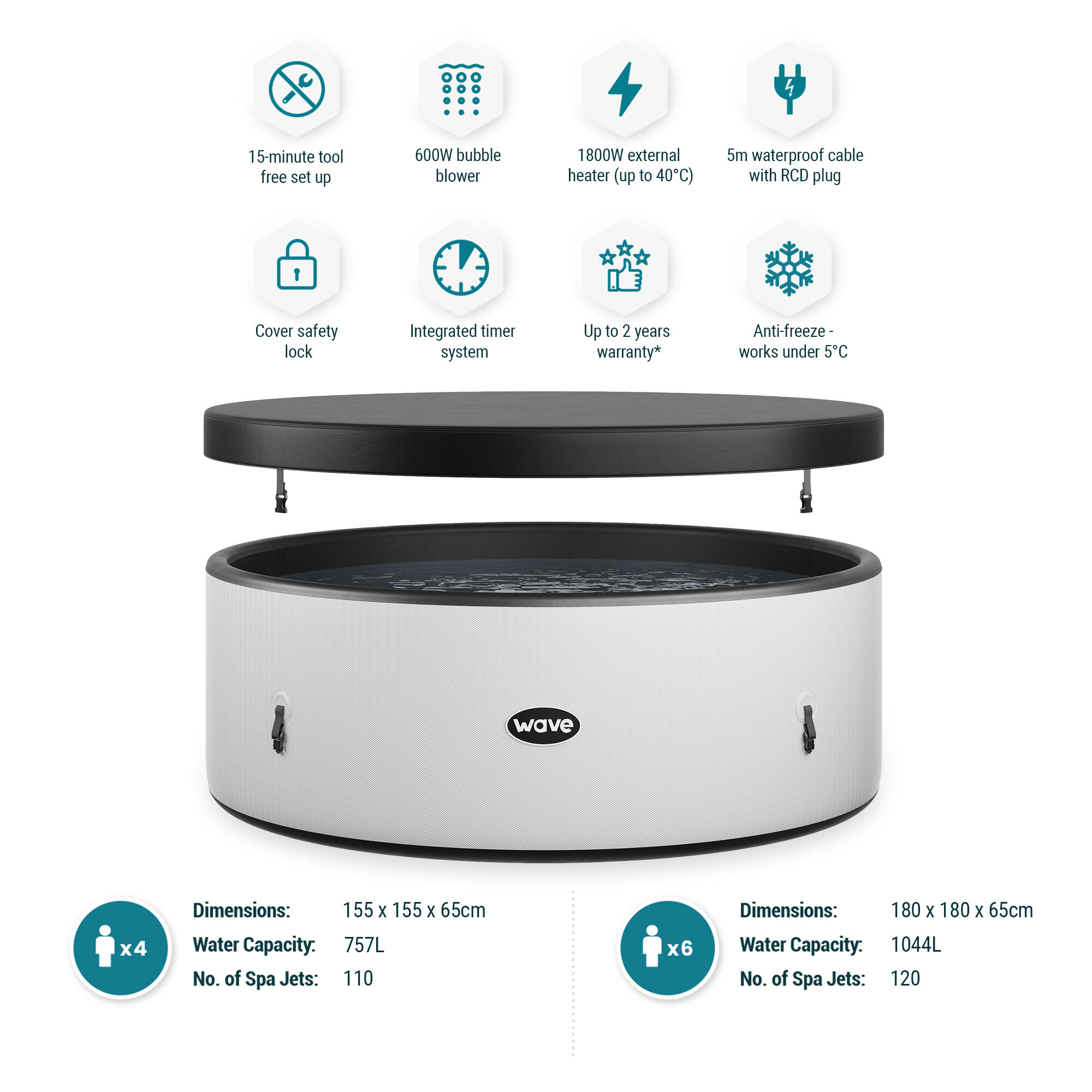 Wave Ontario | 6 Person Round Drop Stitch Hot Tub | Herringbone | Decathlon