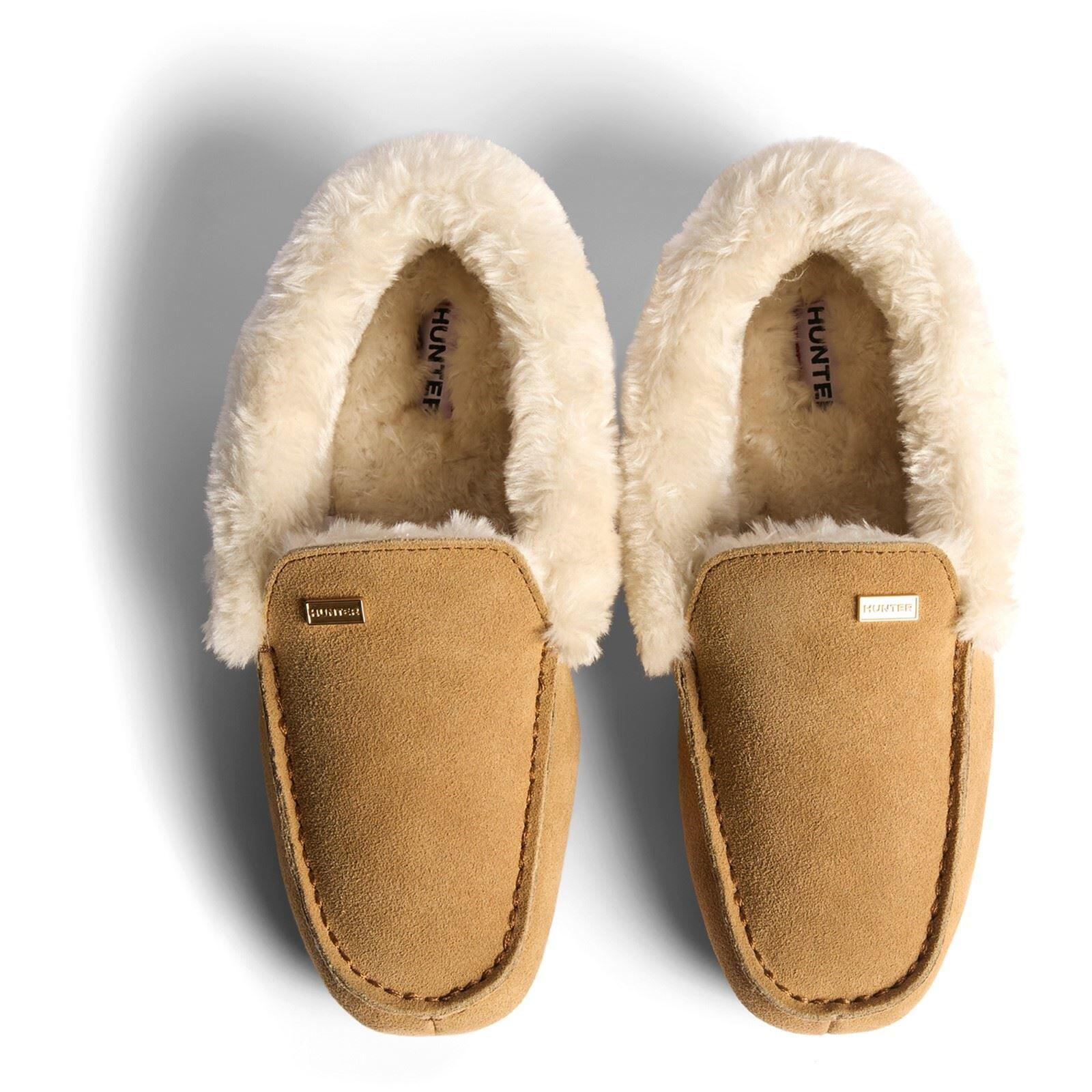 Hunter Womens Moccasin Slipper Sherpa Suede Women's Biscuit Slippers ...