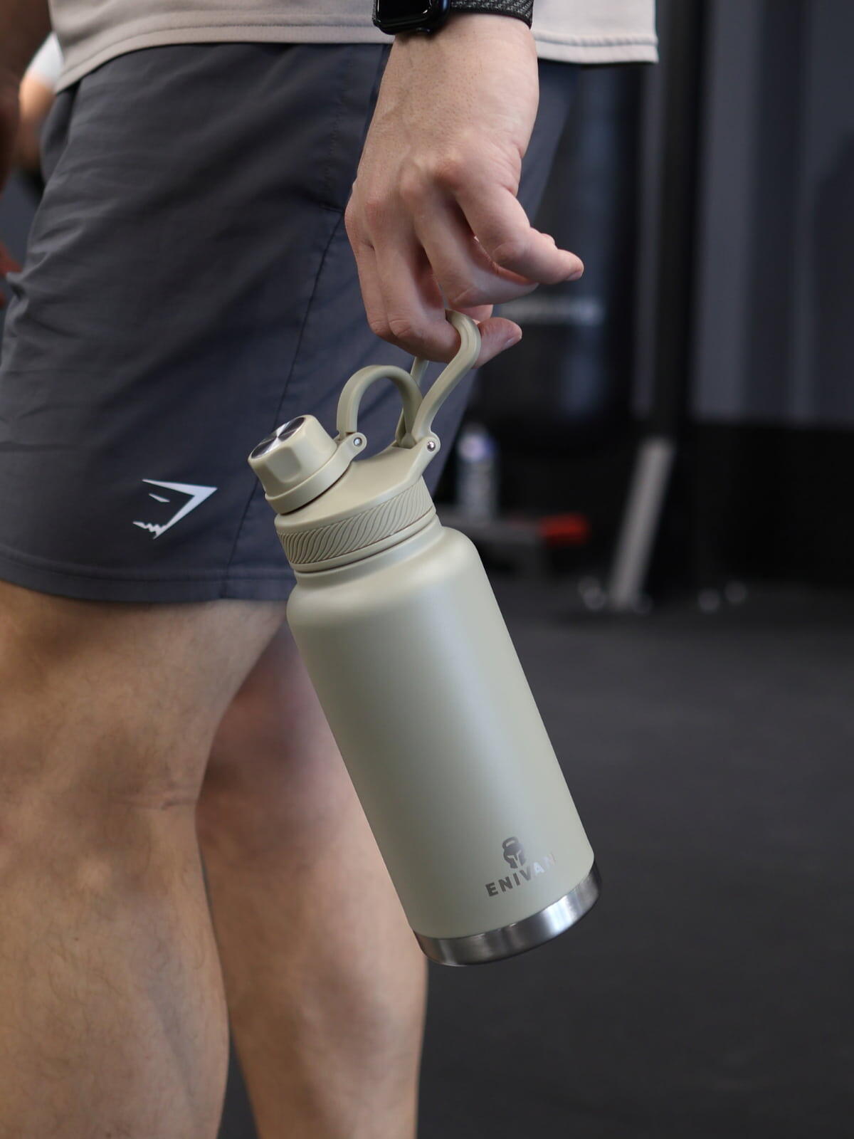 Isolerende RVS drinkfles 1L, lekvrij met sportdop en rietjesdop ENIVAN ...