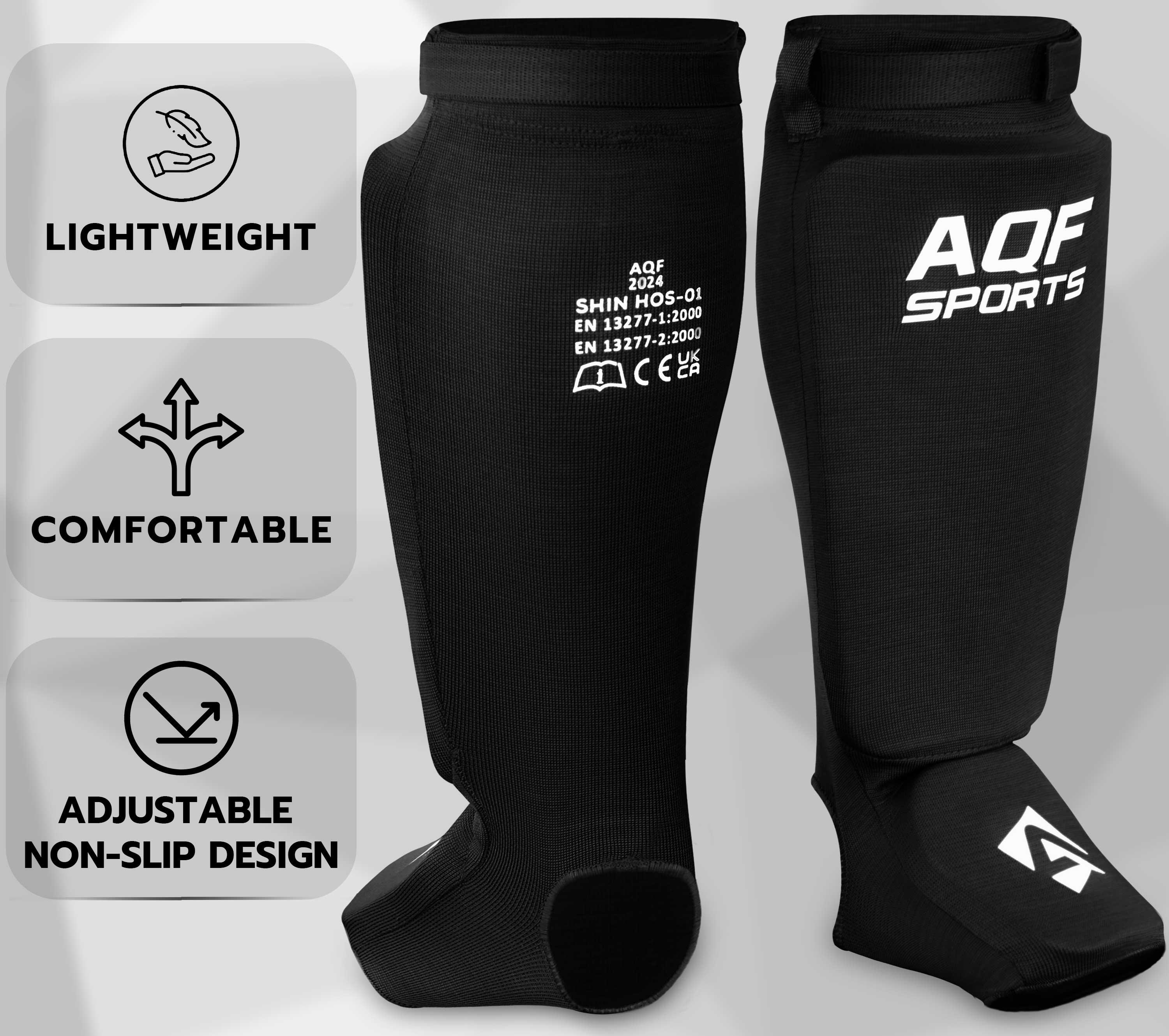 AQF Shin Guards Pads EVA Padded MMA Leg & Foot Protection CE UKCA SATRA ...