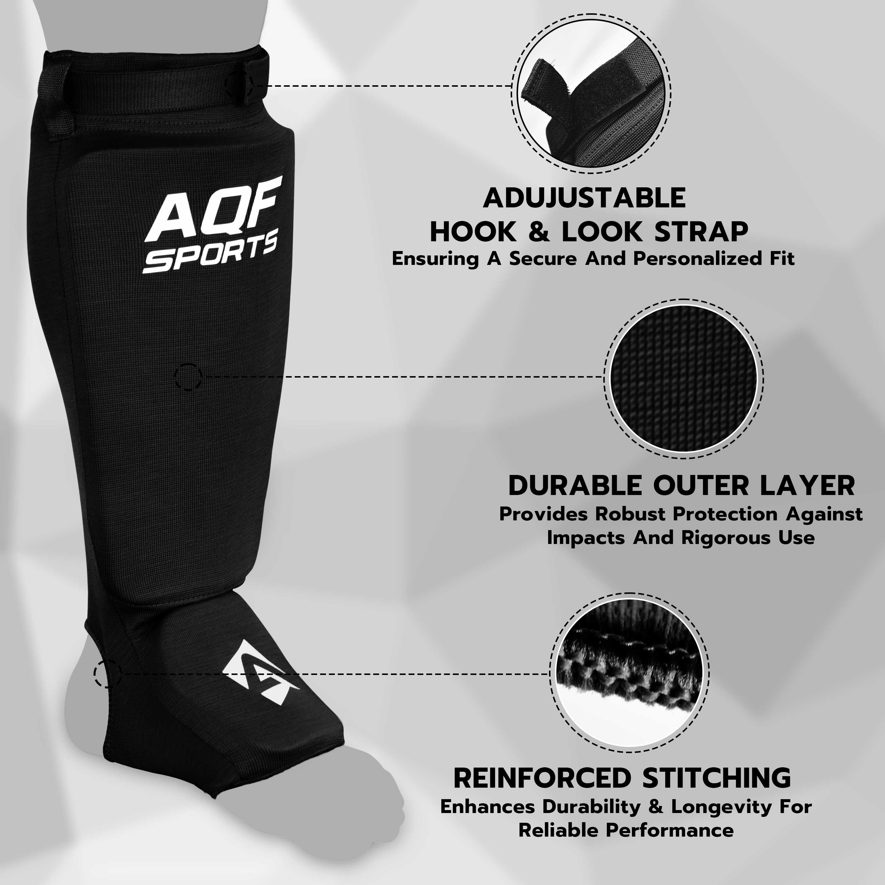 AQF Shin Guards Pads EVA Padded MMA Leg & Foot Protection CE UKCA SATRA ...