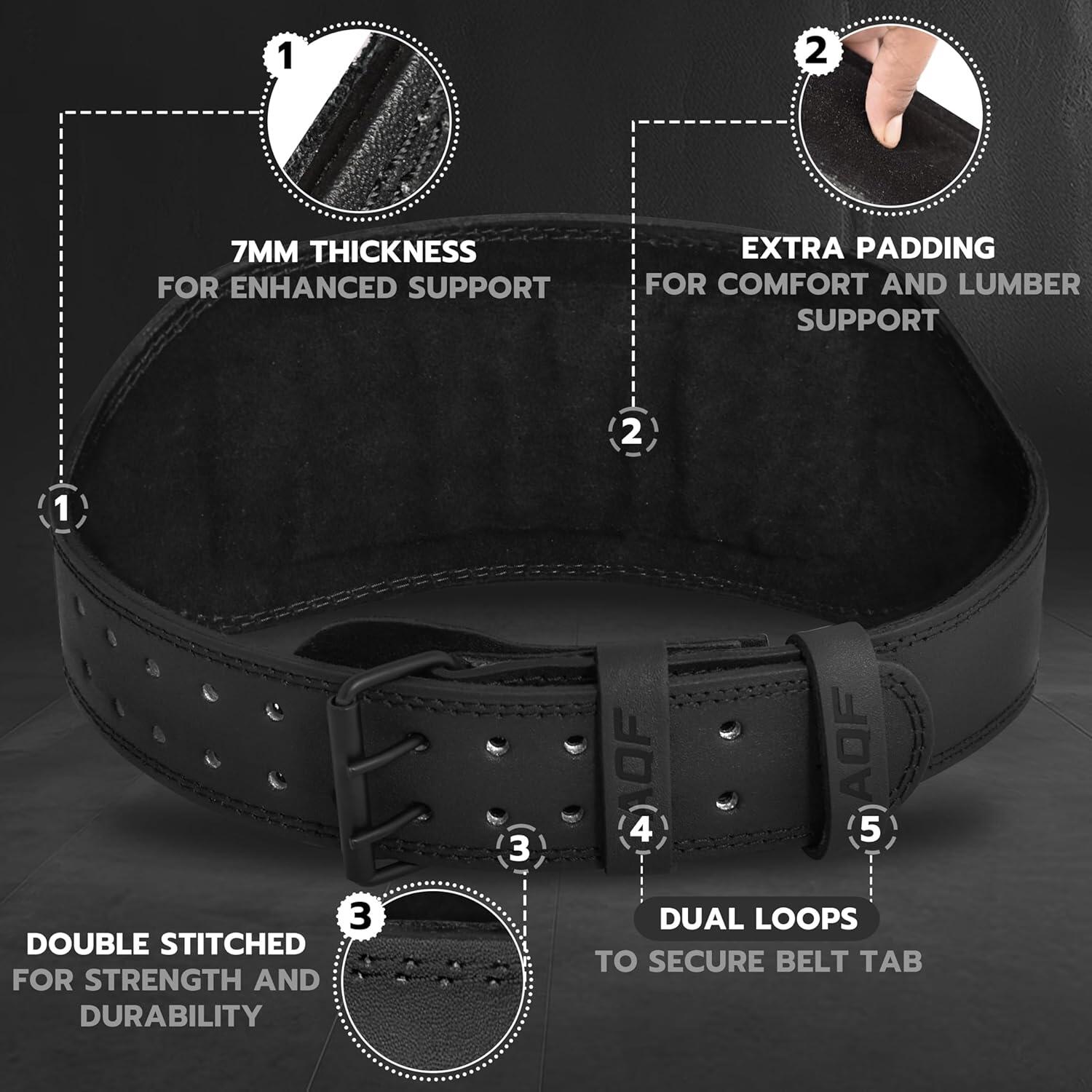 AQF Leather Weightlifting Belt 6" Padded Lumbar Lifting Support for Gym ...