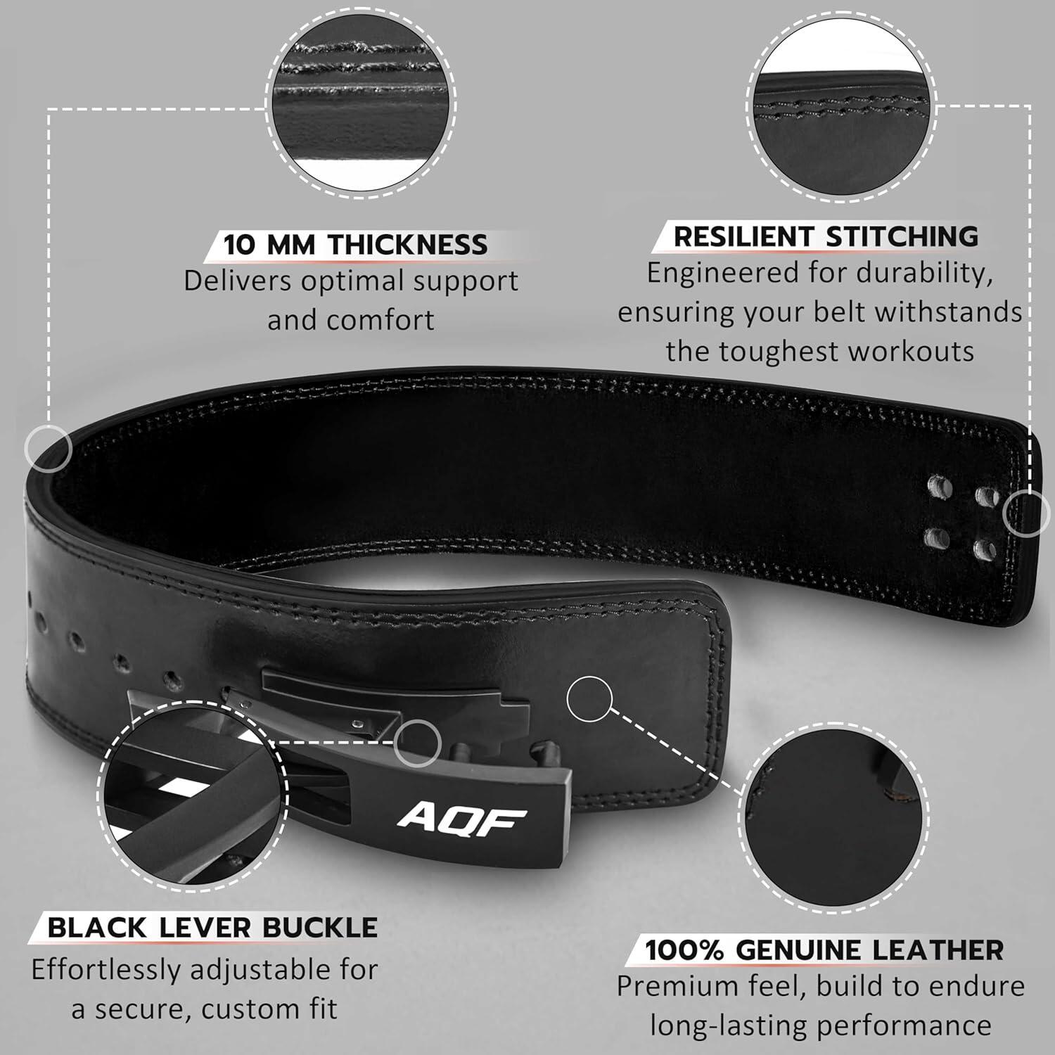 AQF 4" Weight Lifting Belt, 10mm Leather Lever Buckle Back Support for ...