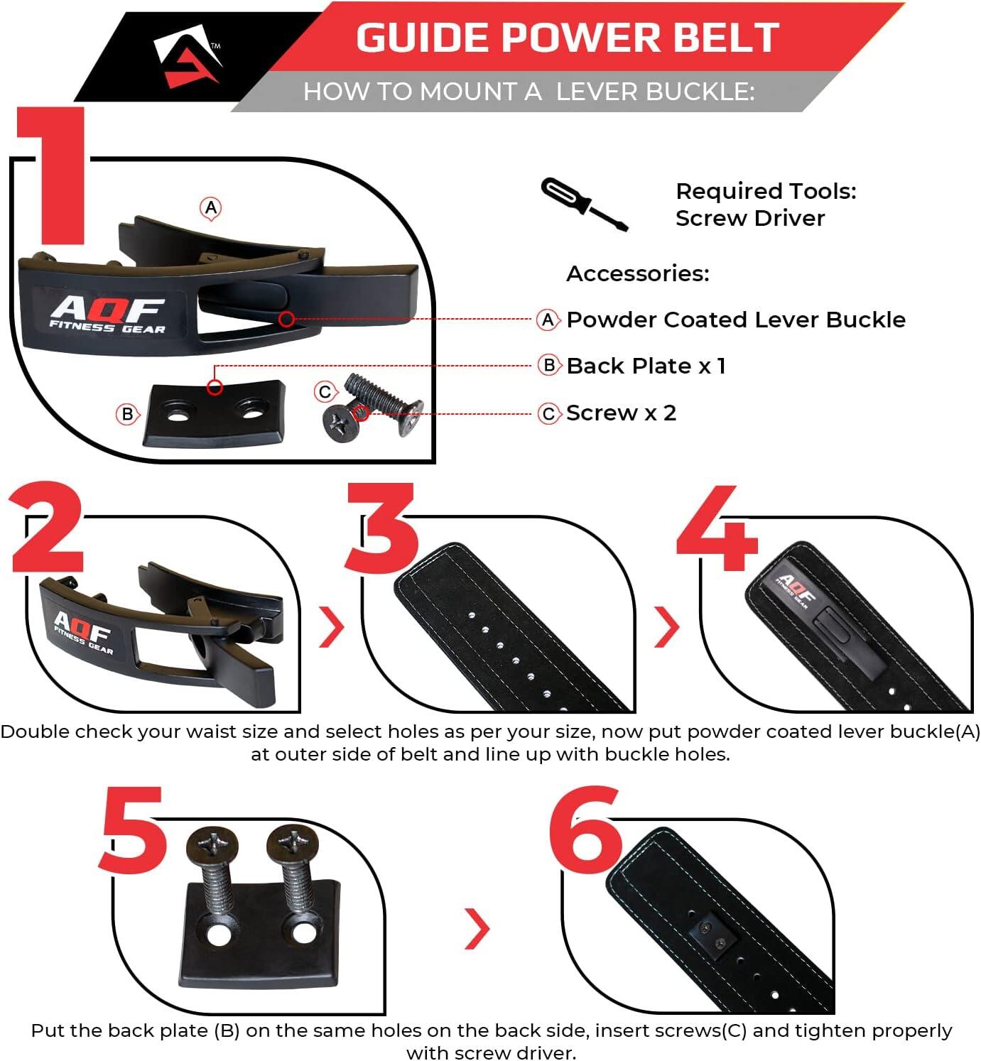 AQF 4" Weight Lifting Belt, 10mm Leather Lever Buckle Back Support for ...