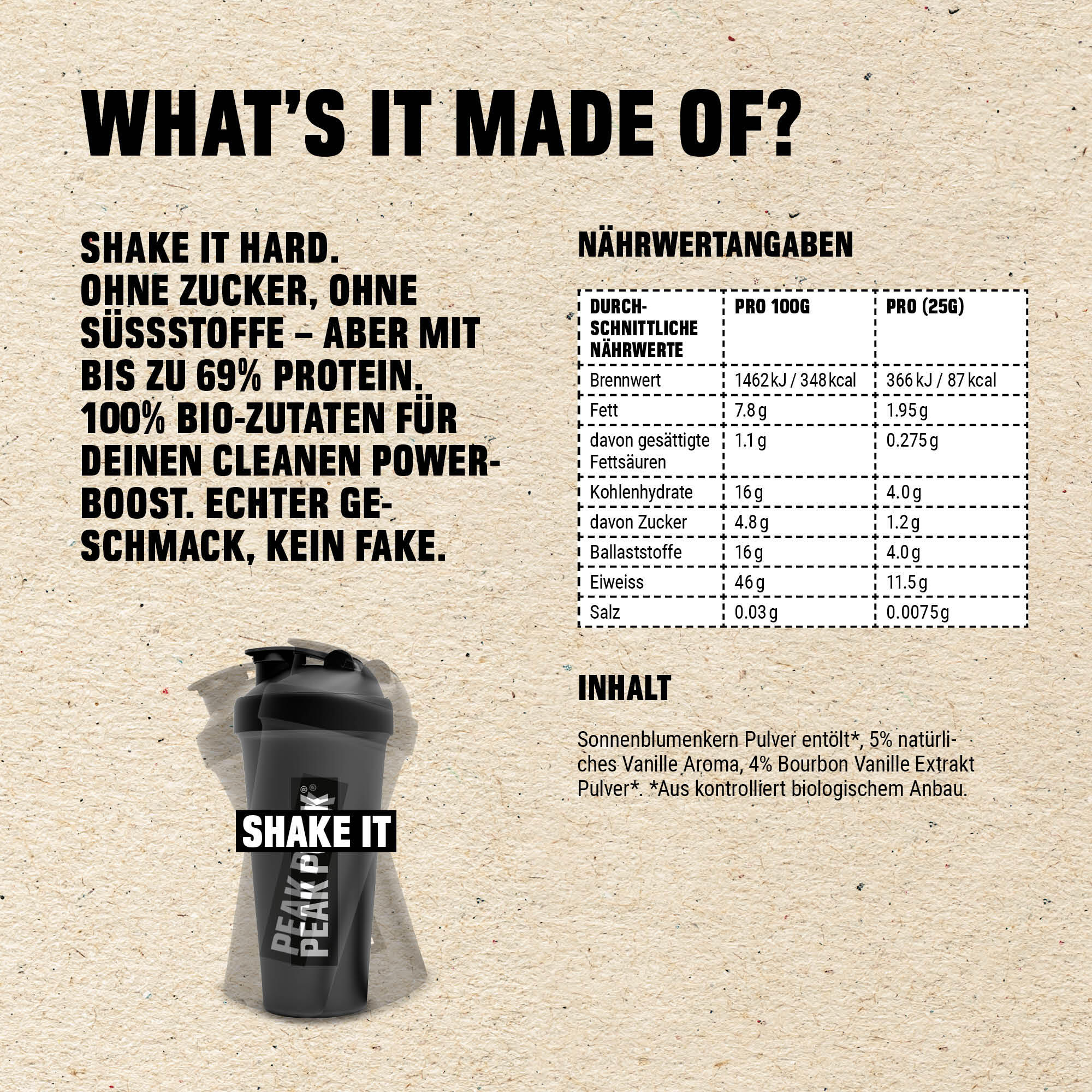 Peak Punk Bio Protein Shake, 250 g Beutel - Funky Vanilla PEAK PUNK ...