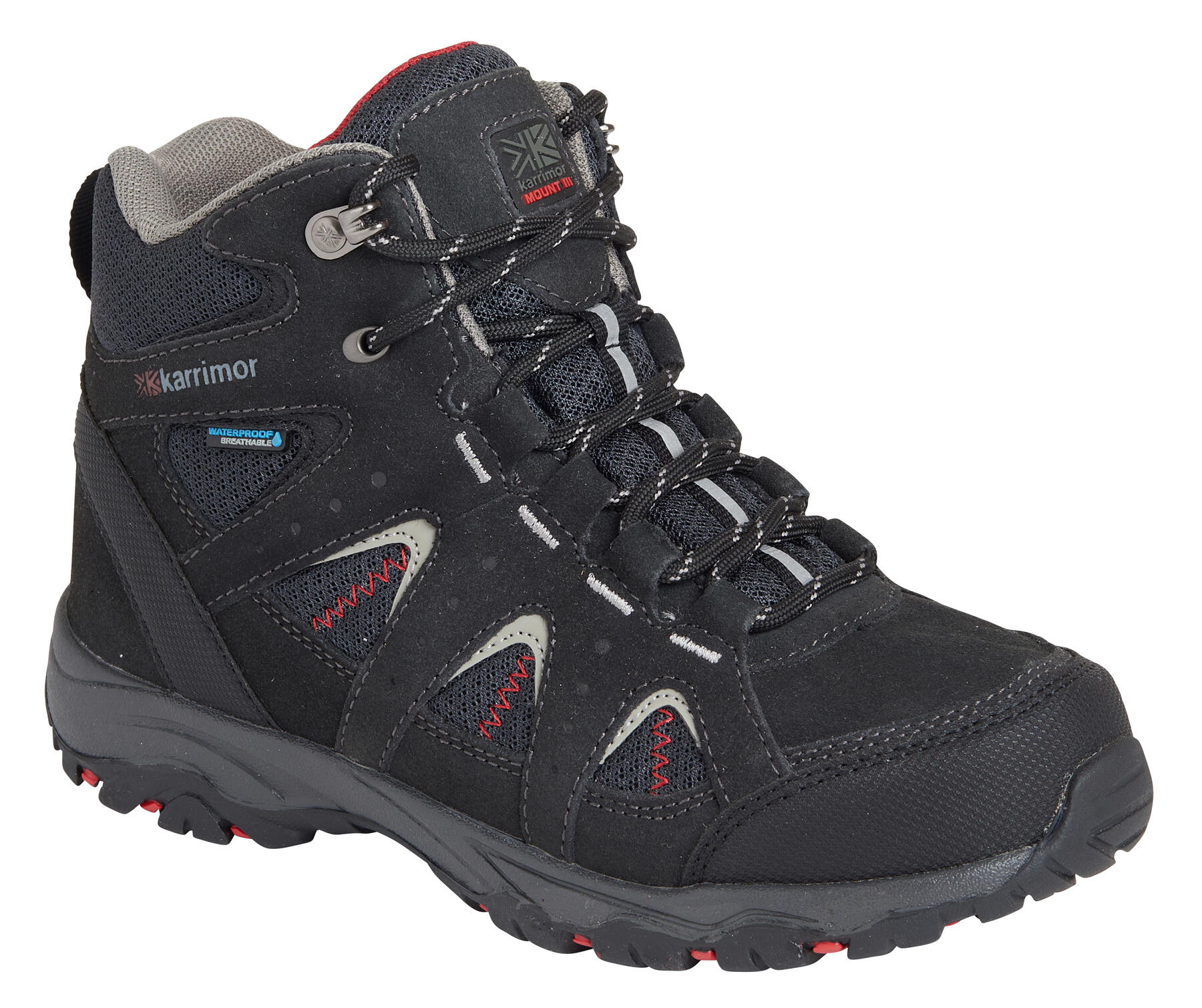 Karrimor Boys Walking Boots Shoes Bodmin mid kids 2 wt Lace Up black UK ...