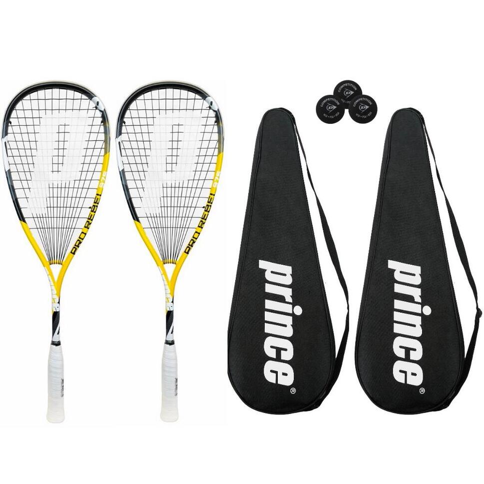 Prince Pro Rebel 975 Squash Racket Twin Set, Covers & Squash Balls ...