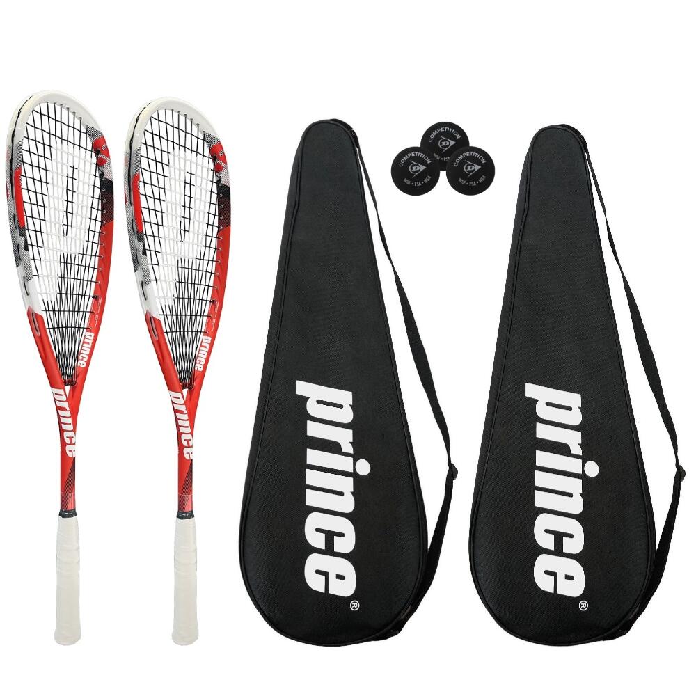 Prince Pro Warrior 650 PowerBite Squash Racket Twin Set, Covers & 3 ...