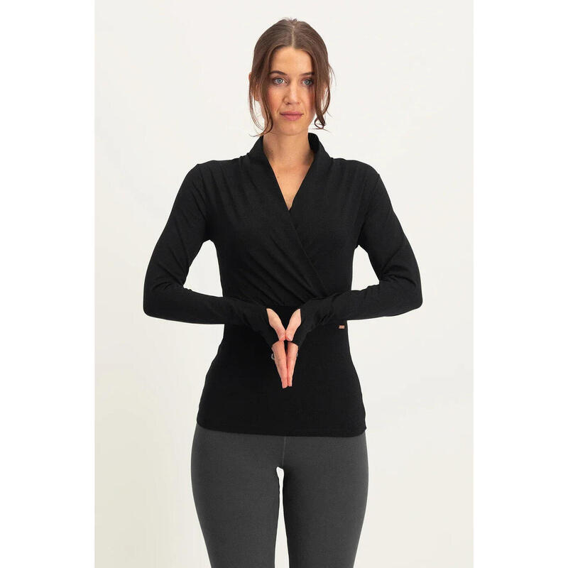 Ishtar - Haut de Yoga et Pilates élégant à manches longues - Noir Onyx ...